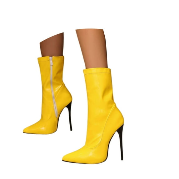 Women's Patent Leather Knee-Middle Biker Boots - Stiletto Ultra High ...