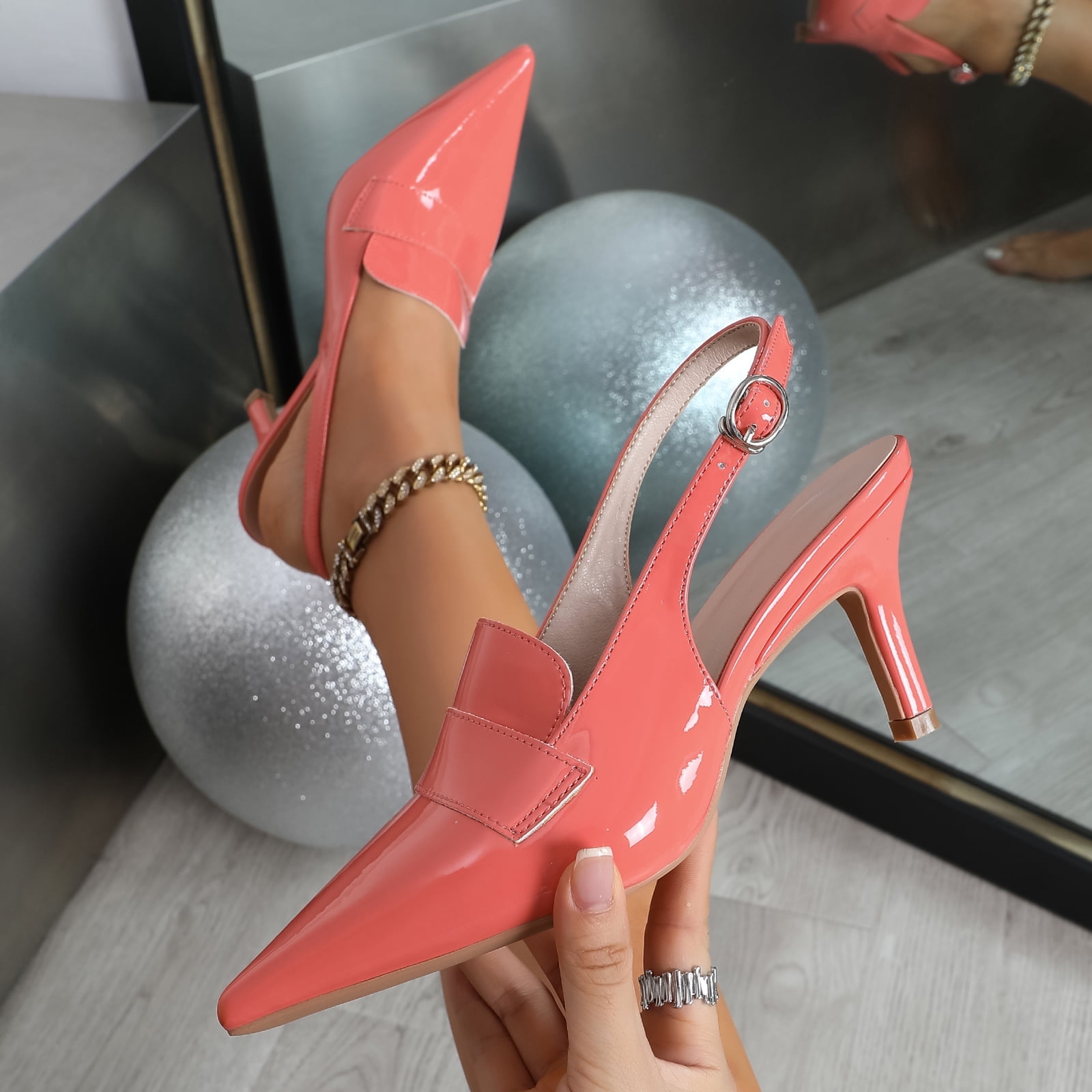 WZX Women's Patent Leather Pointed Toe Open Toe High Heel Sandals ...