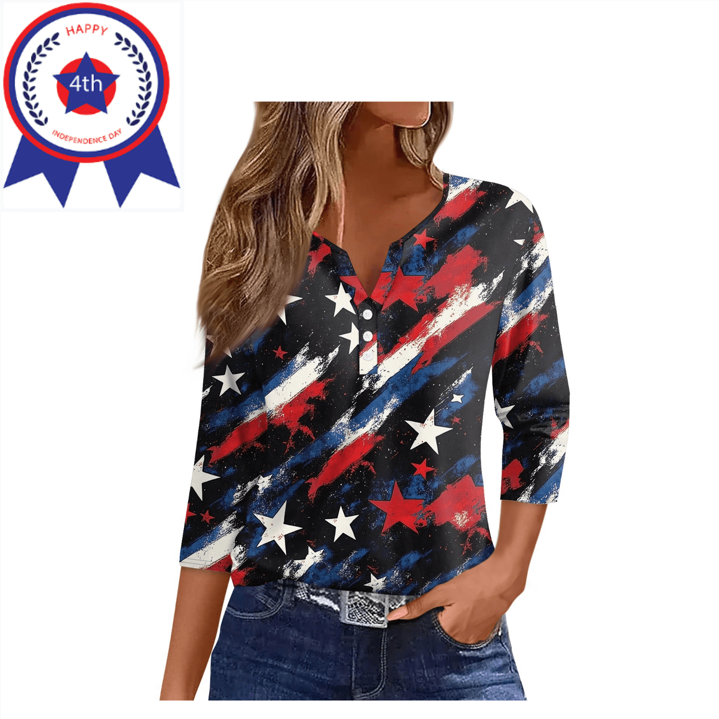 Women's Patriotic Clothing, American Flag Henley Blouse, 4th of July ...
