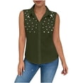 Women's Pearl Accent Collared Blouses Summer Fashion Button Up ...