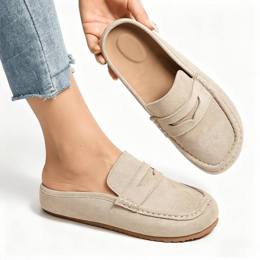 Women's Penny Loafer Mule Clogs, Slip-On Faux Suede Comfort Shoes ...
