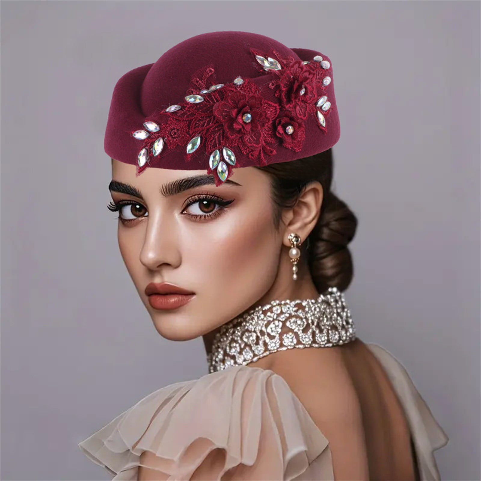 Women's Pillbox Hat with 3D Flower Applique, Elegant Church Dress Hat ...