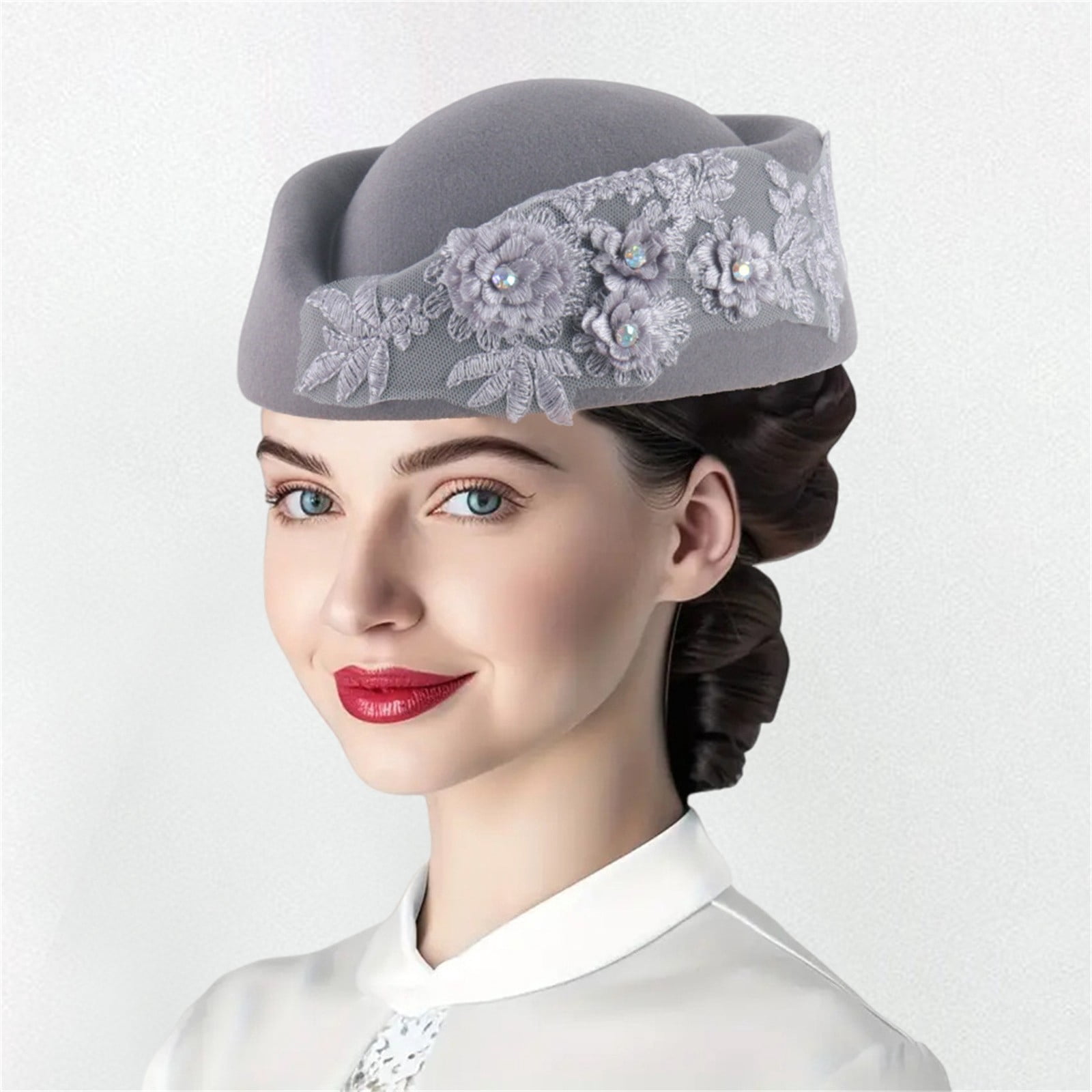Women's Pillbox Hat with 3D Flower Applique, Elegant Church Dress Hat ...