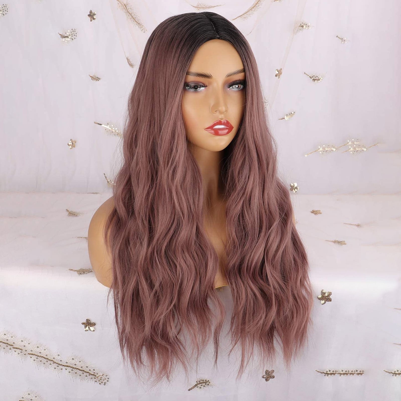 Women's Pink Micro Curl Head Set Wavy Curl Wig Can Be Straightened and ...