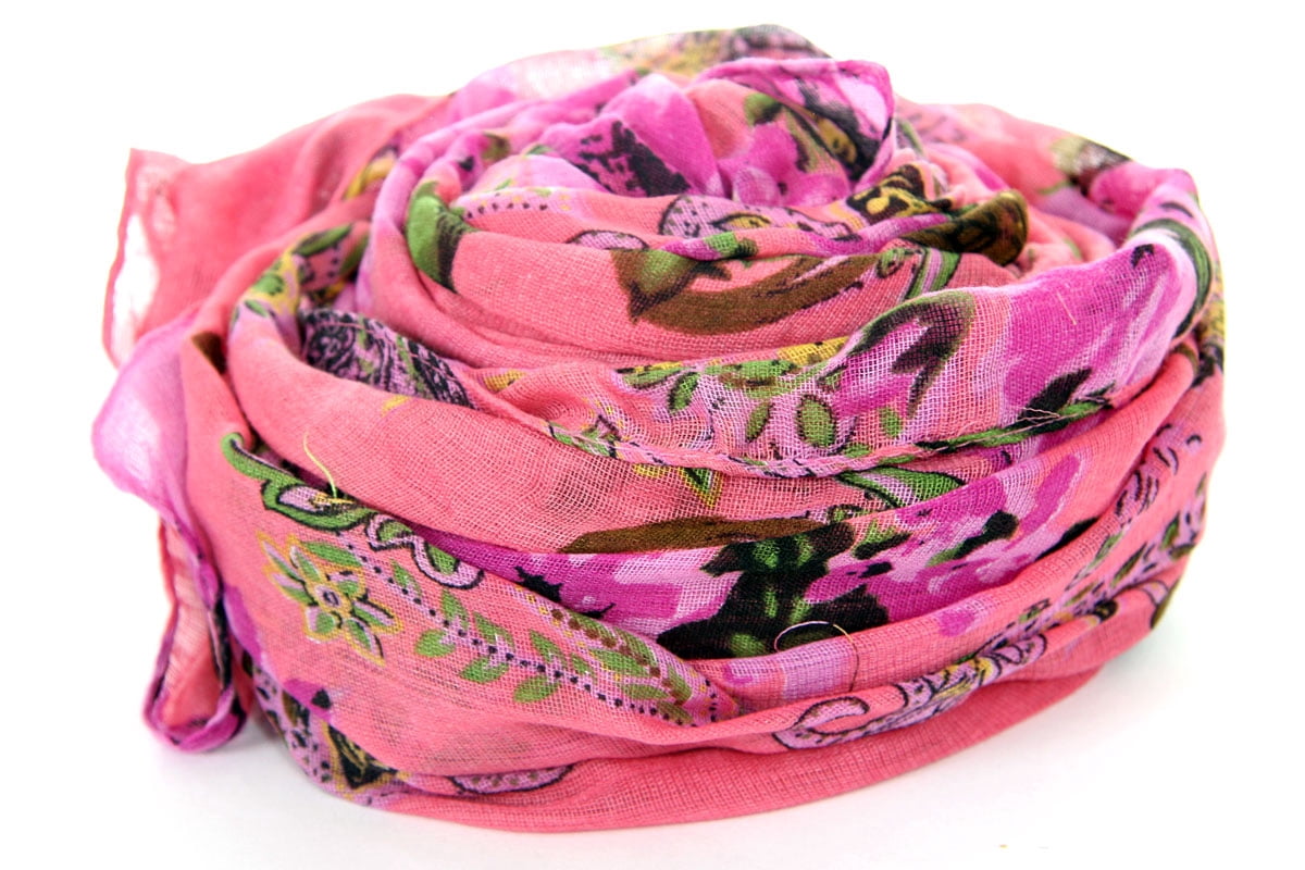 Women's Pink Polyester Floral Design Scarf for Women Pink Scarf Wrap 40 ...
