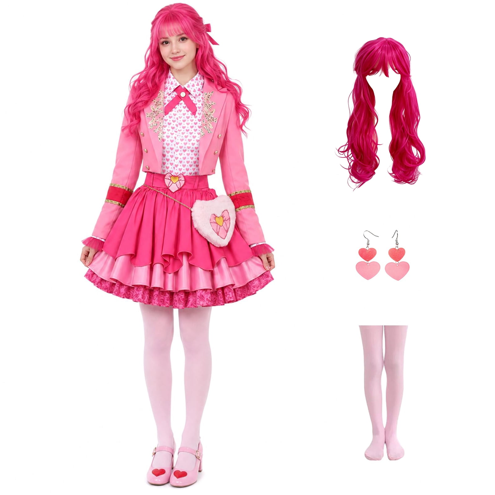 Women's Pink Princess Costume Set, Adult Halloween Cosplay Outfit with ...