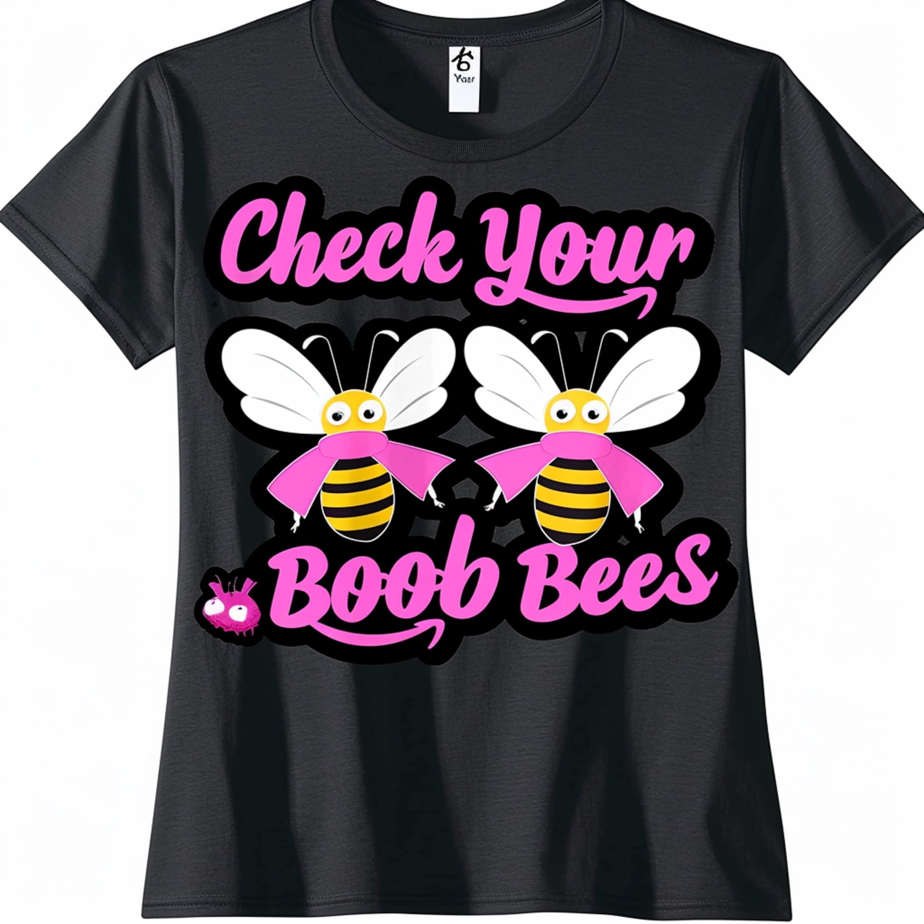Women's Pink and Black Tee with 'Check Your Bees' Design Awareness ...