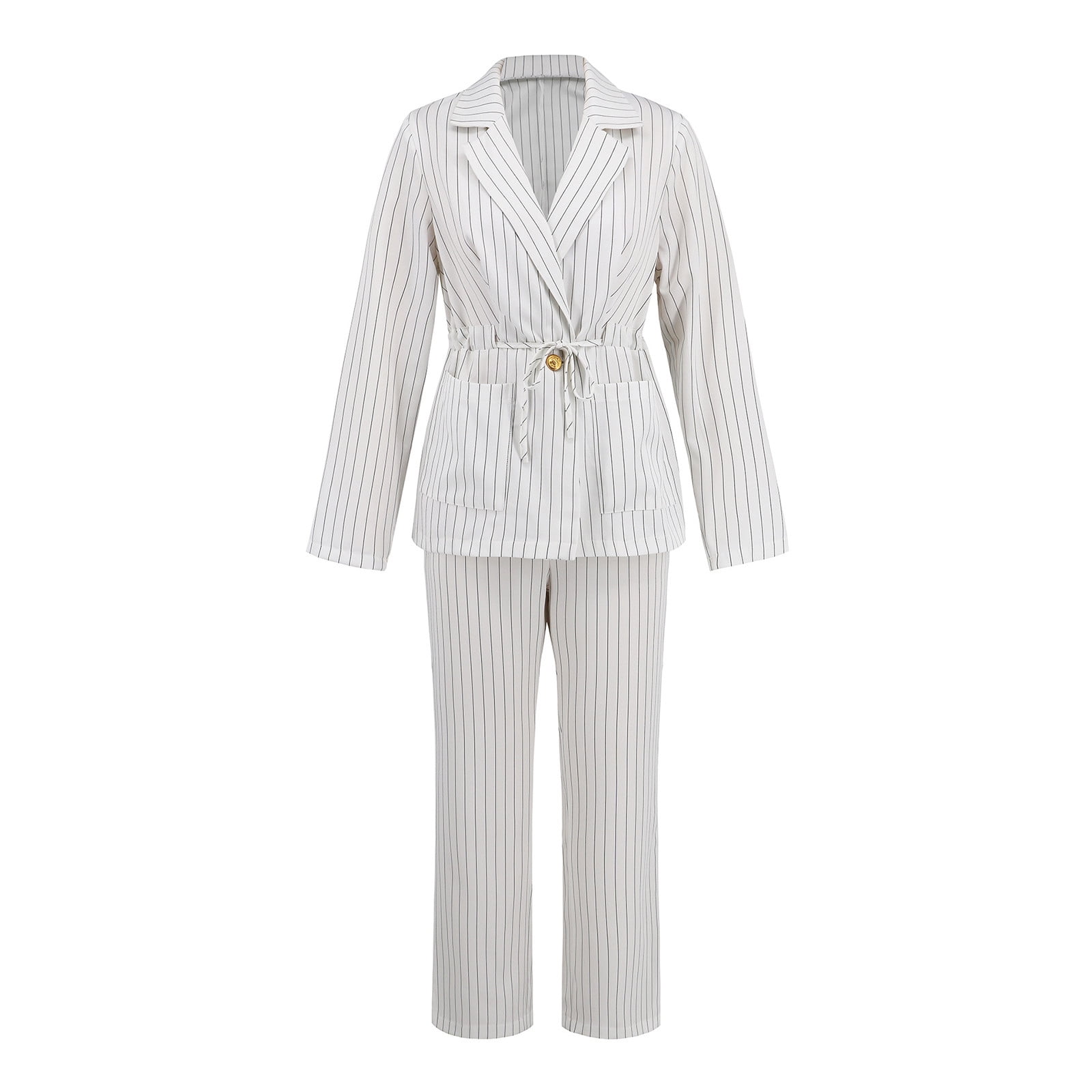 Women's Pinstripe Blazer and Pant Suit Set Professional Office Wear ...