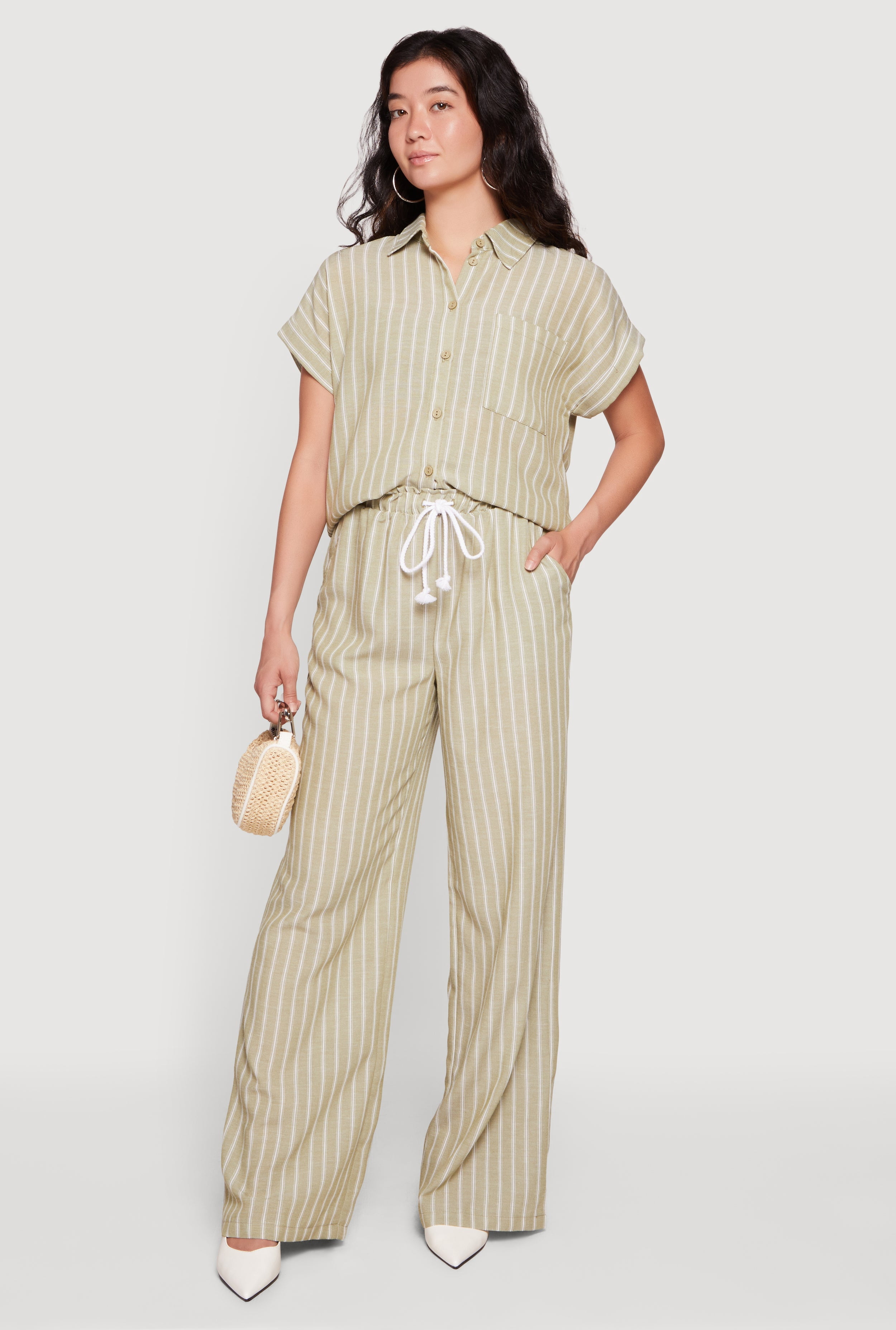 Women's Pinstripe High Waisted Wide Leg Pants - Walmart.com