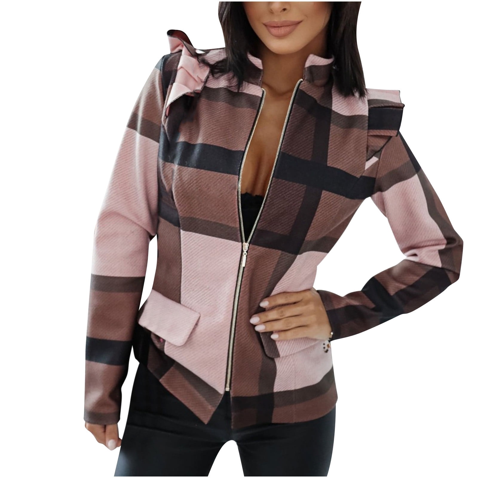 Women's Plaid Button-Down Shackets Fannel Long Sleeve Lapel Collar ...