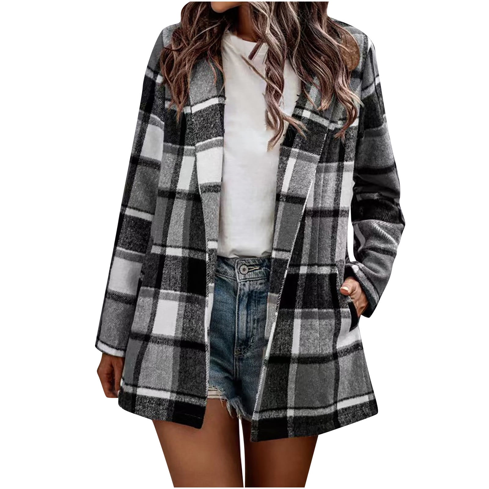 Women's Plaid Button-Down Shackets Fannel Long Sleeve Lapel Collar ...