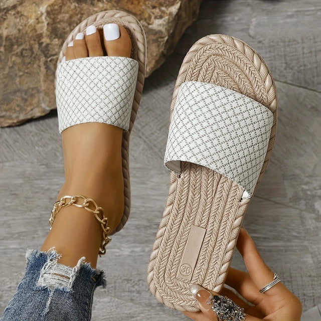 Women's Plaid Pattern Sandals, Slip On Platform Casual Beach Slides ...