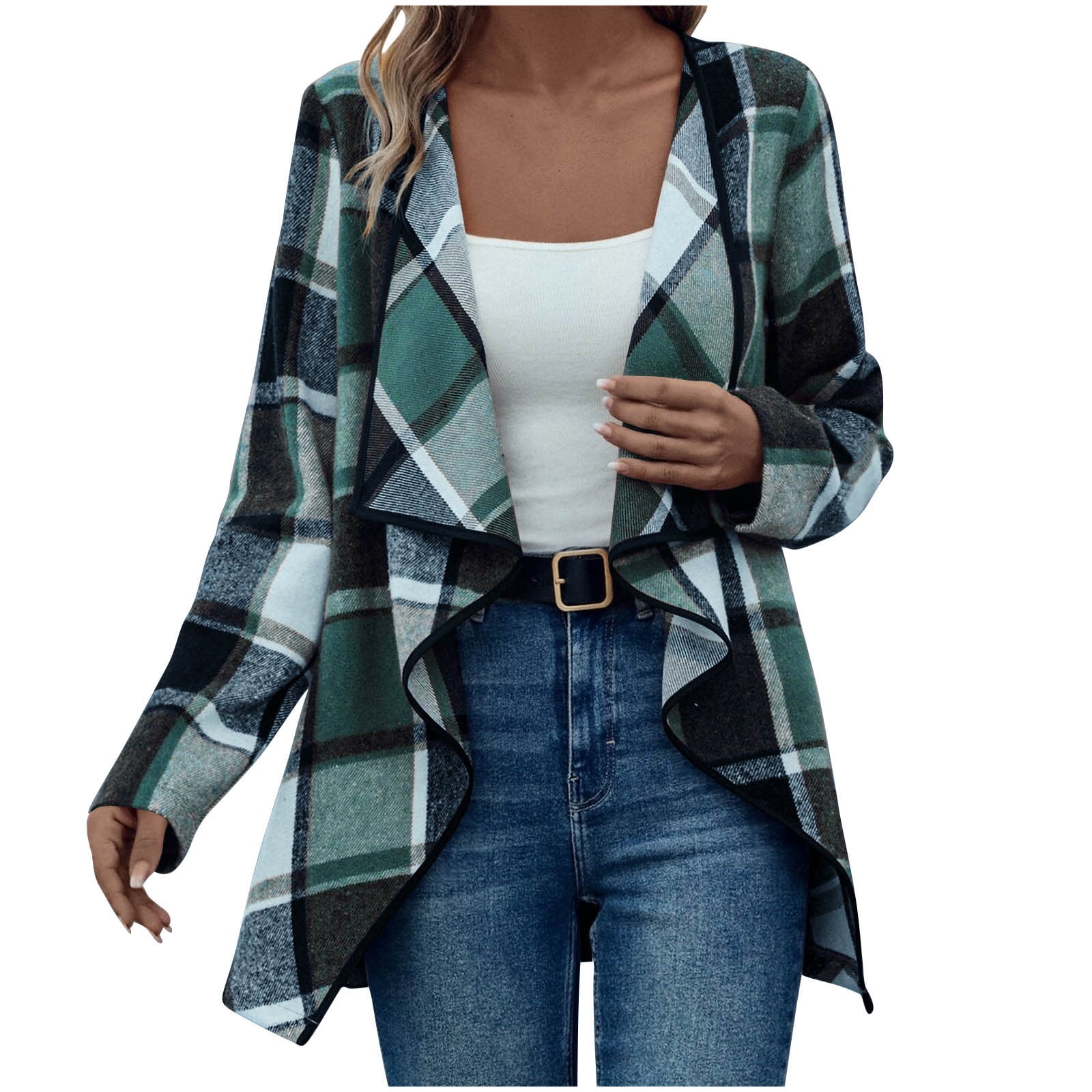 Women's Plaid Shacket Jacket Casual Lapel Wool Blend Winter Tartan ...