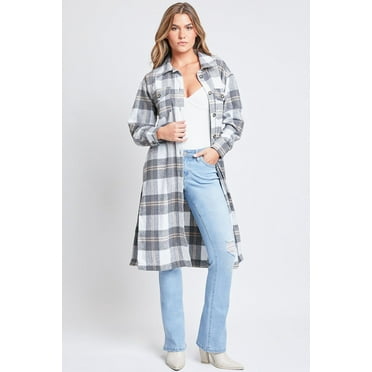 Fanxing Clearance Deals Women's Flannel Trench Coats Plaid Shacket ...