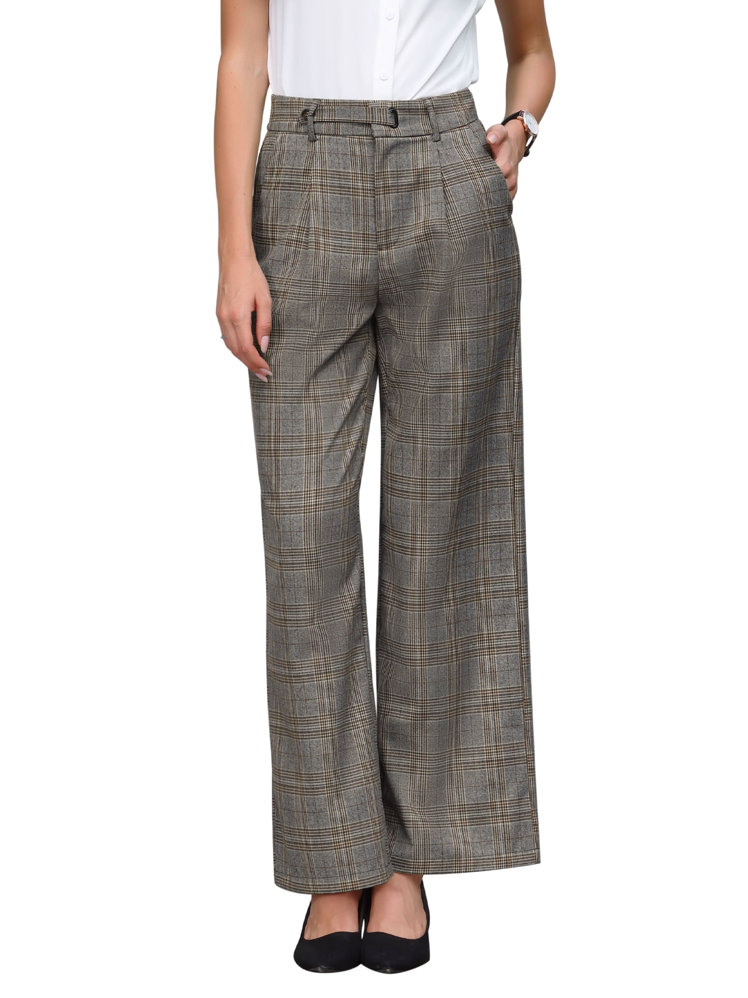 INSPIRE CHIC Women's Plaid Work Pant Vintage Houndstooth Wide Leg ...