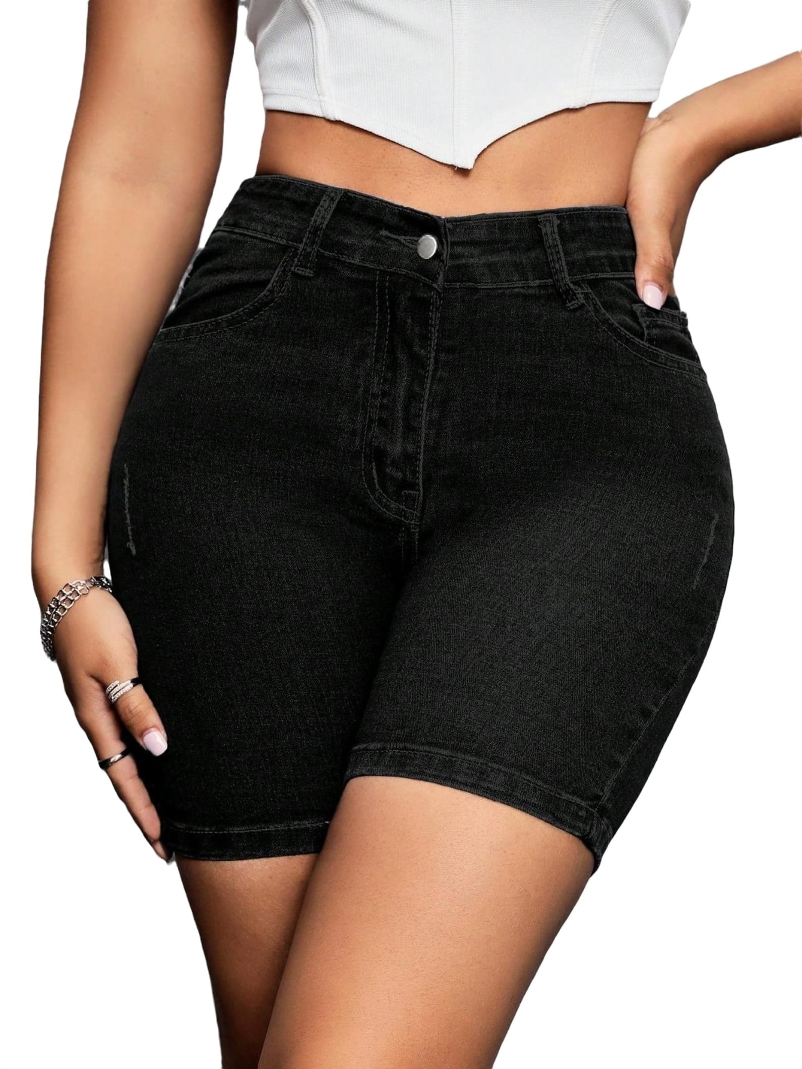 Women's Plain Bermuda Black Denim Shorts 28 (4) - Walmart.com