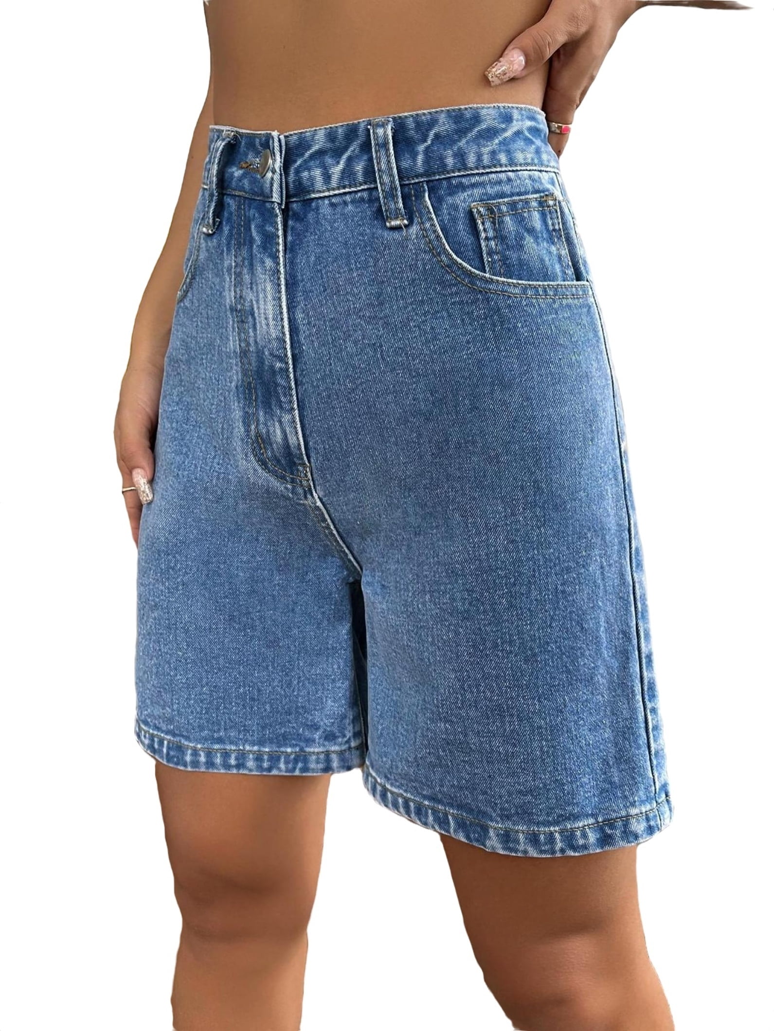 Women's Plain Bermuda Medium Wash Denim Shorts S (4) - Walmart.com