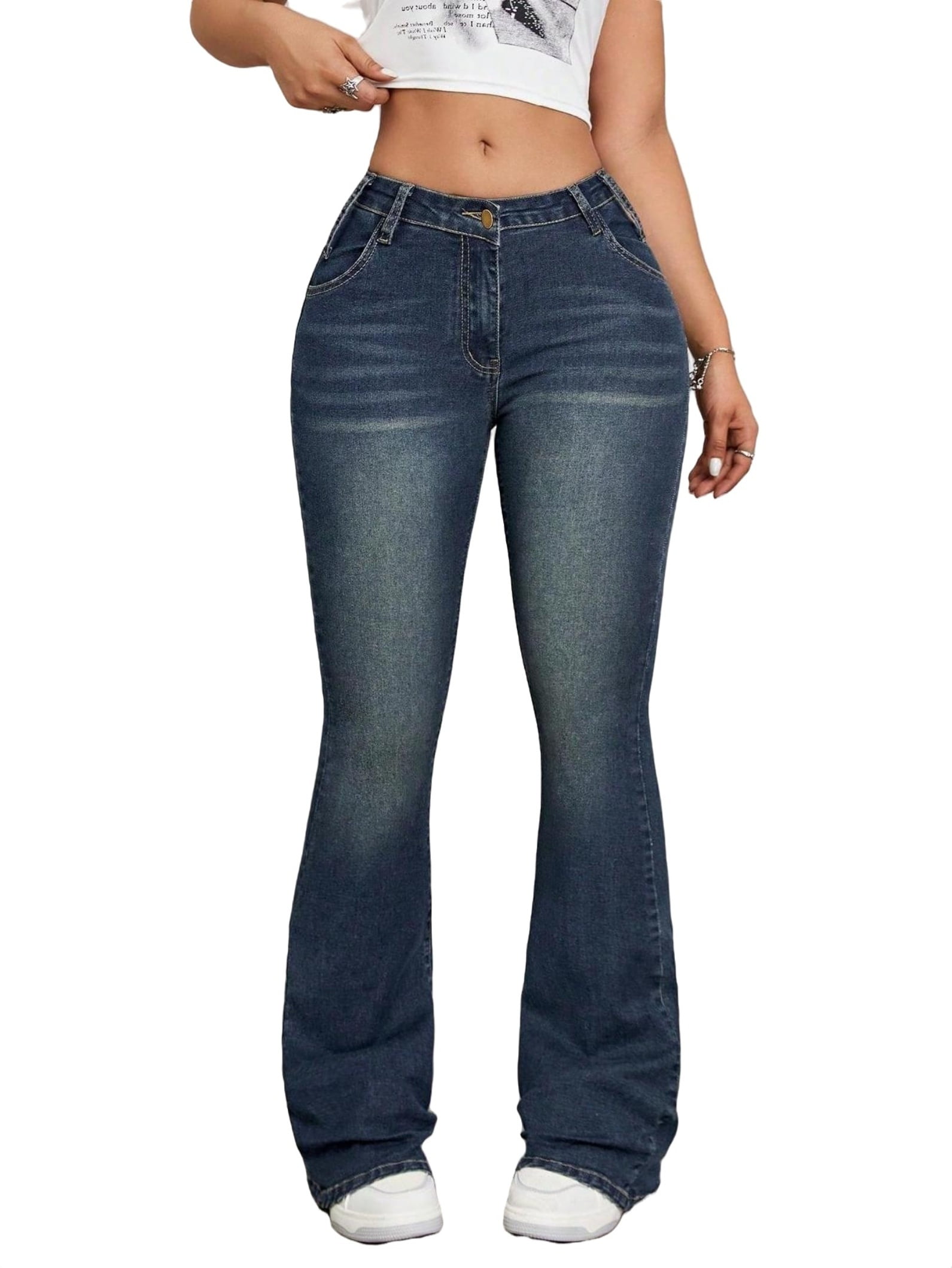 Women's Plain Flare Leg Dark Wash Long Jeans 30 (8/10) - Walmart.com