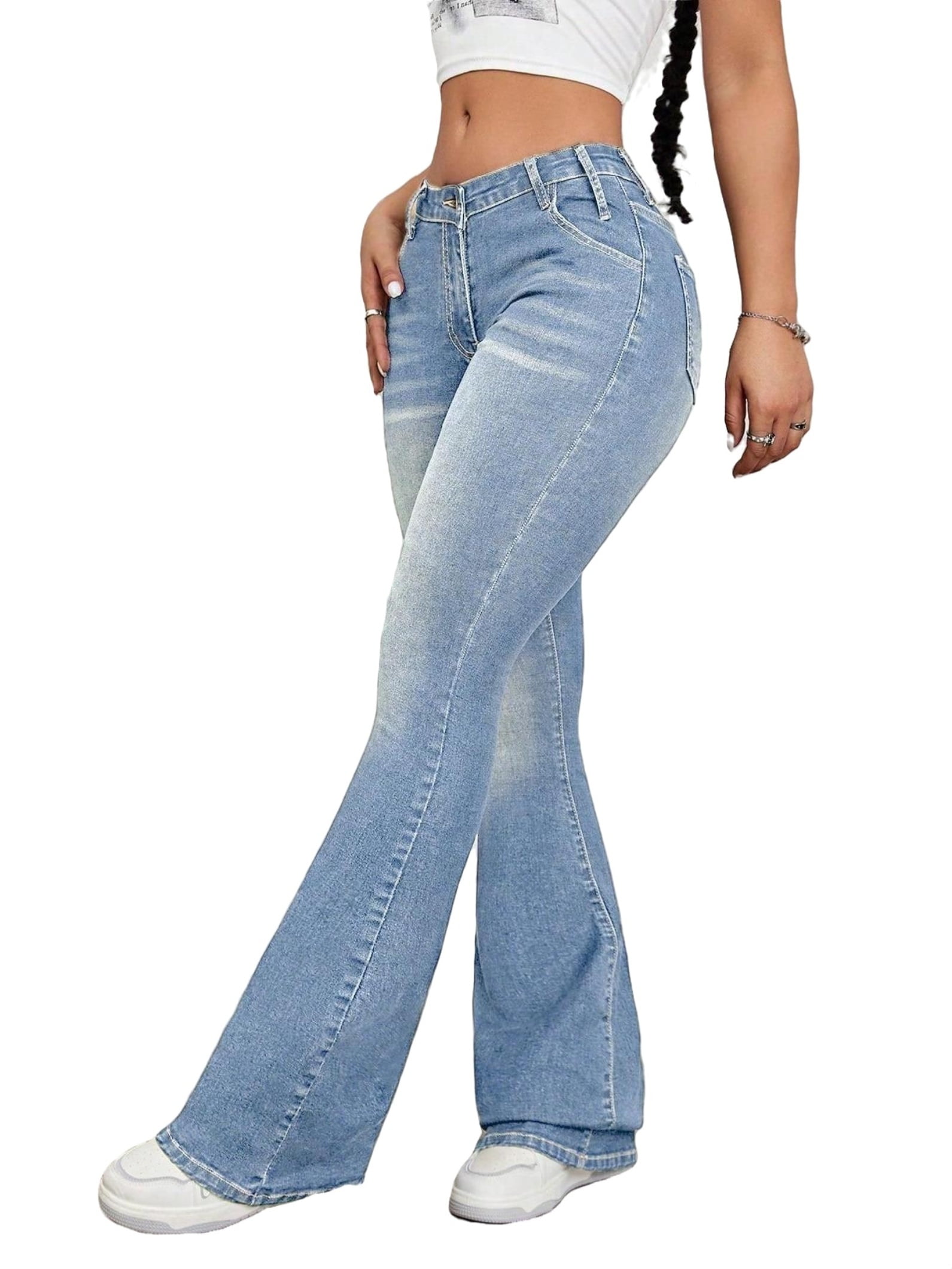 Women's Plain Flare Leg Light Wash Long Jeans 27 (4) - Walmart.com