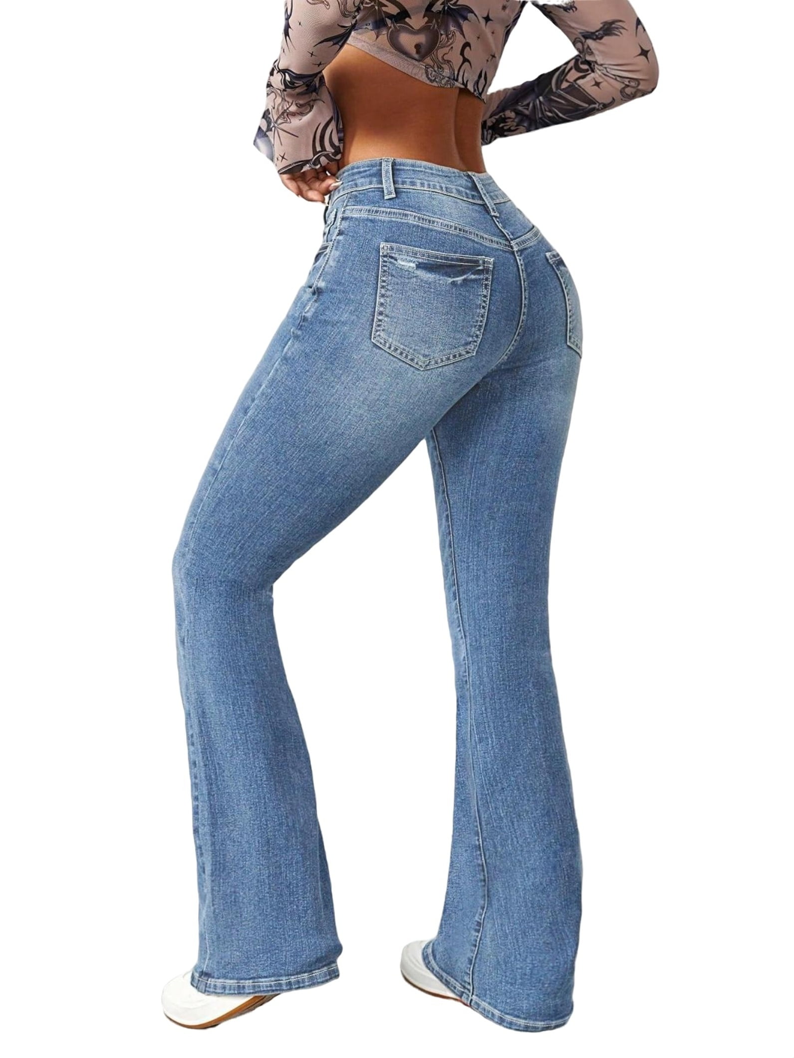 Women's Plain Flare Leg Light Wash Long Jeans Petite M (6) - Walmart.com
