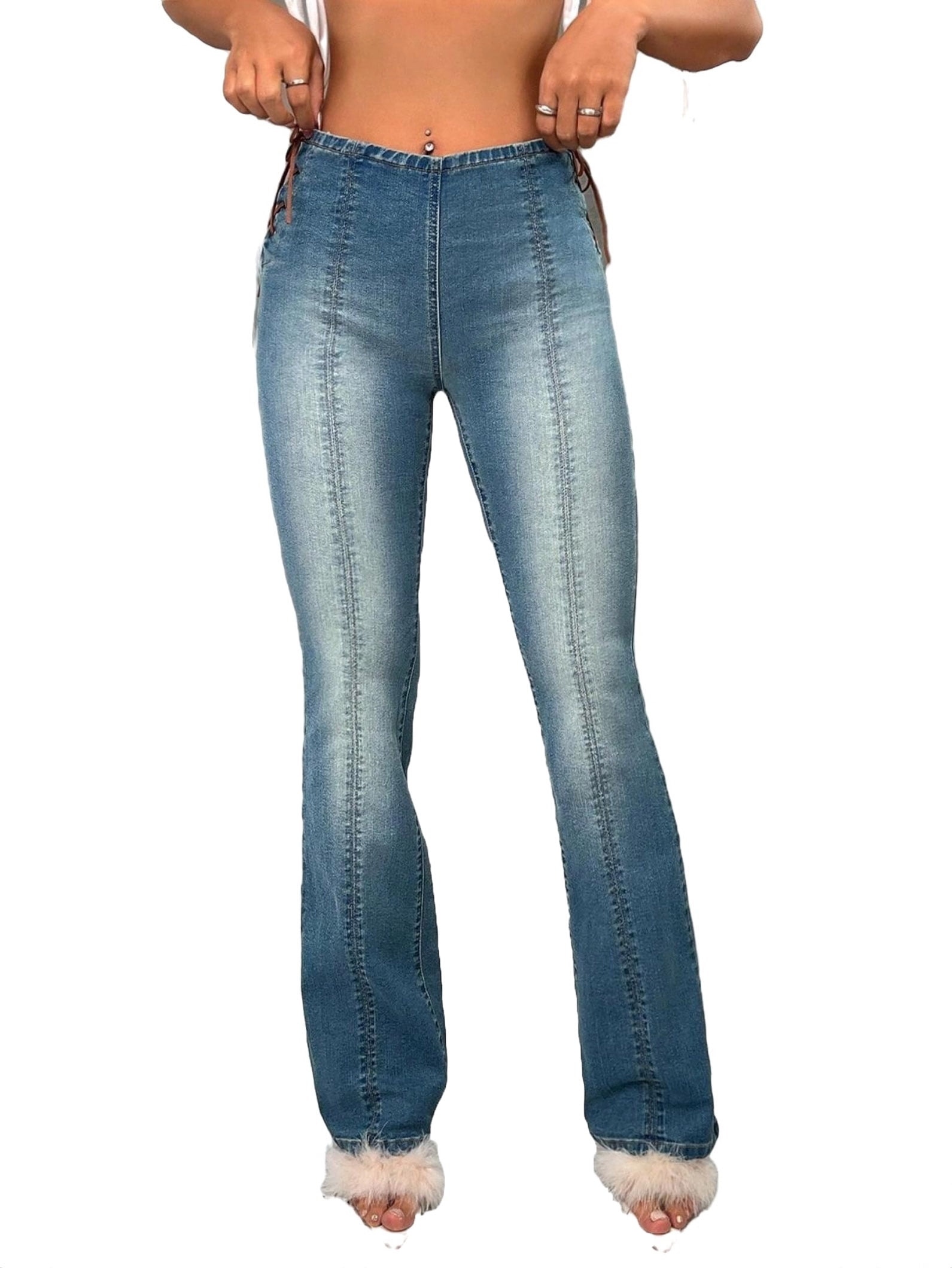 Women's Plain Flare Leg Medium Wash Long Jeans 26 (2) - Walmart.com