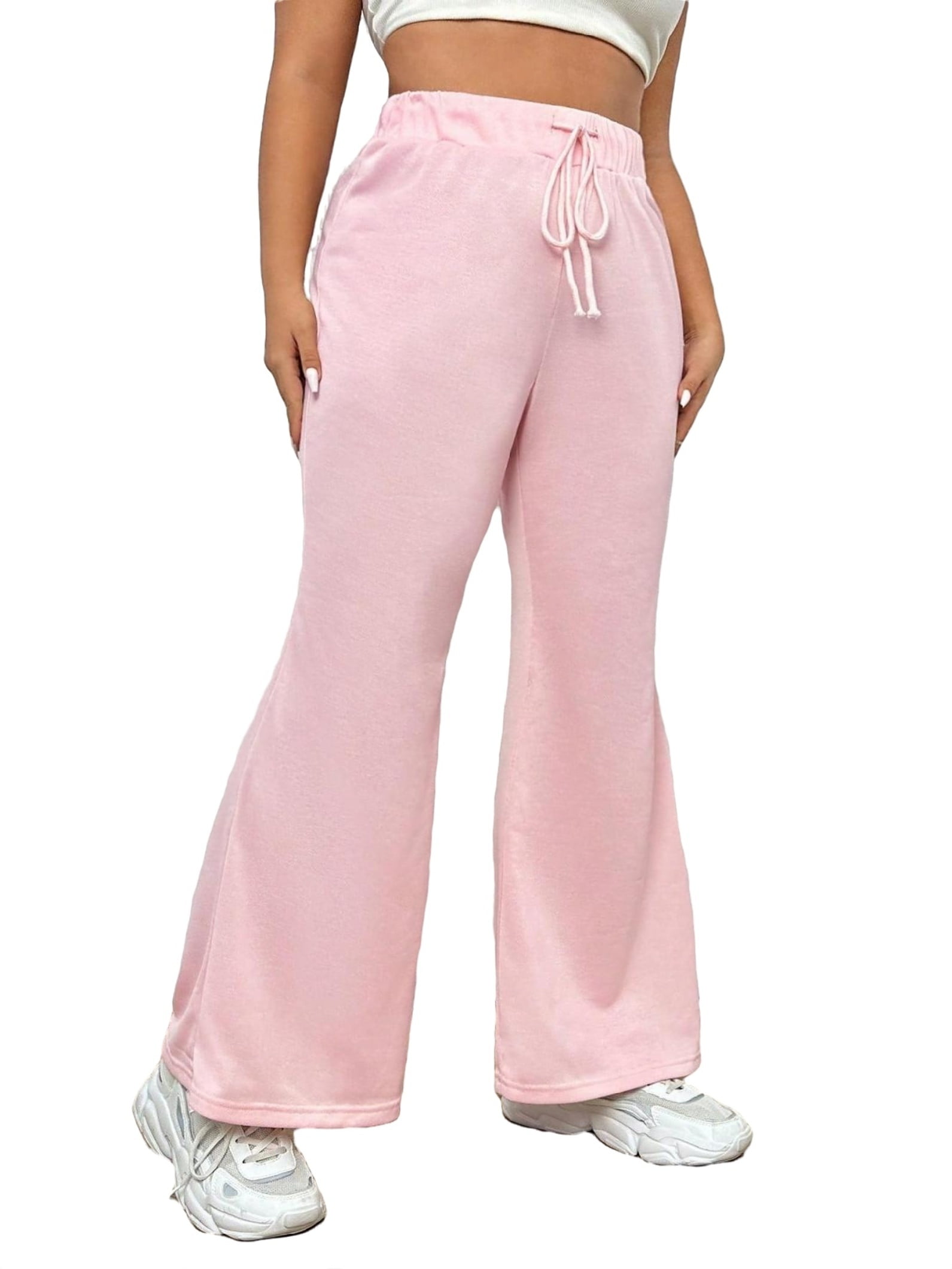 Women's Plain Flare Leg Pink Cropped Plus Size Sweatpants 0XL (12 ...