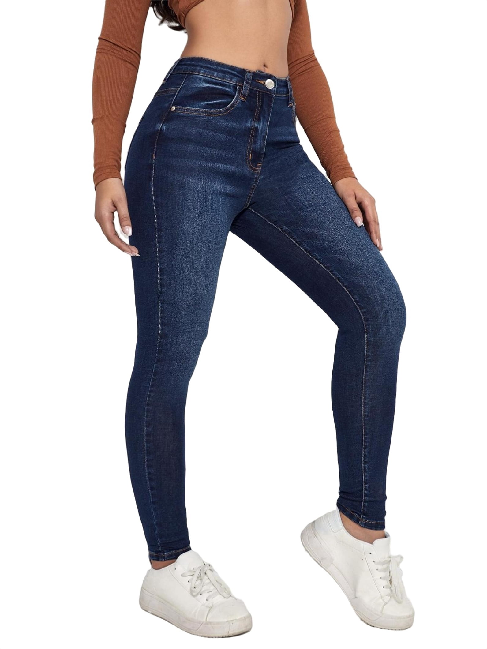 Women's Plain Skinny Dark Wash Long Jeans L (8/10) - Walmart.com