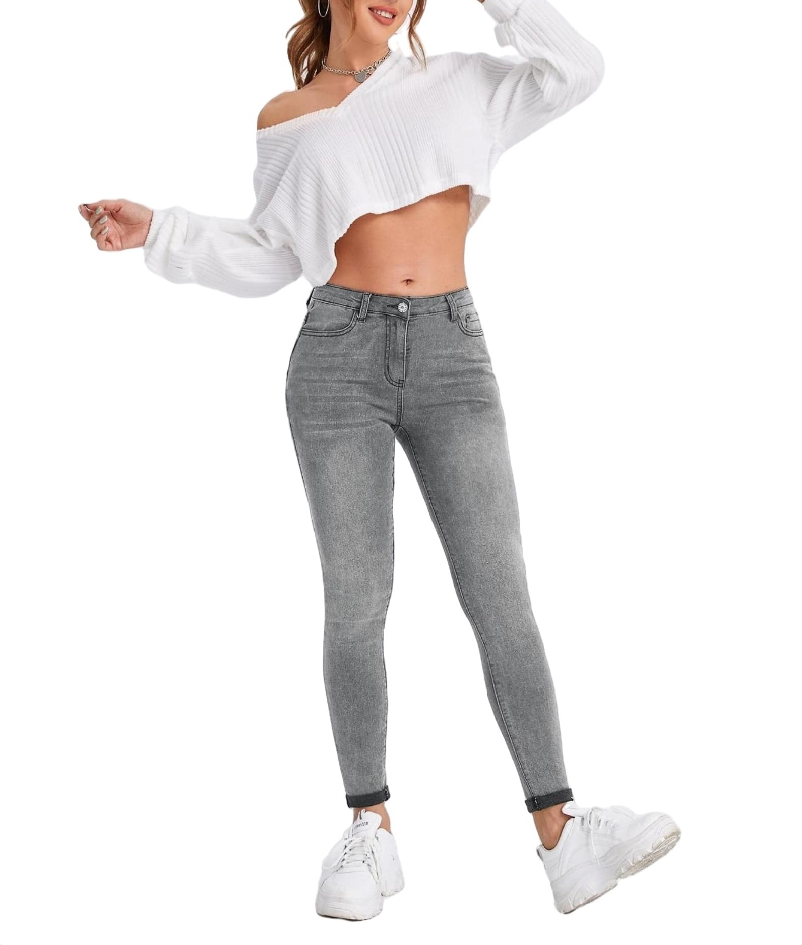 Women's Plain Skinny Grey Long Jeans S (4) - Walmart.com