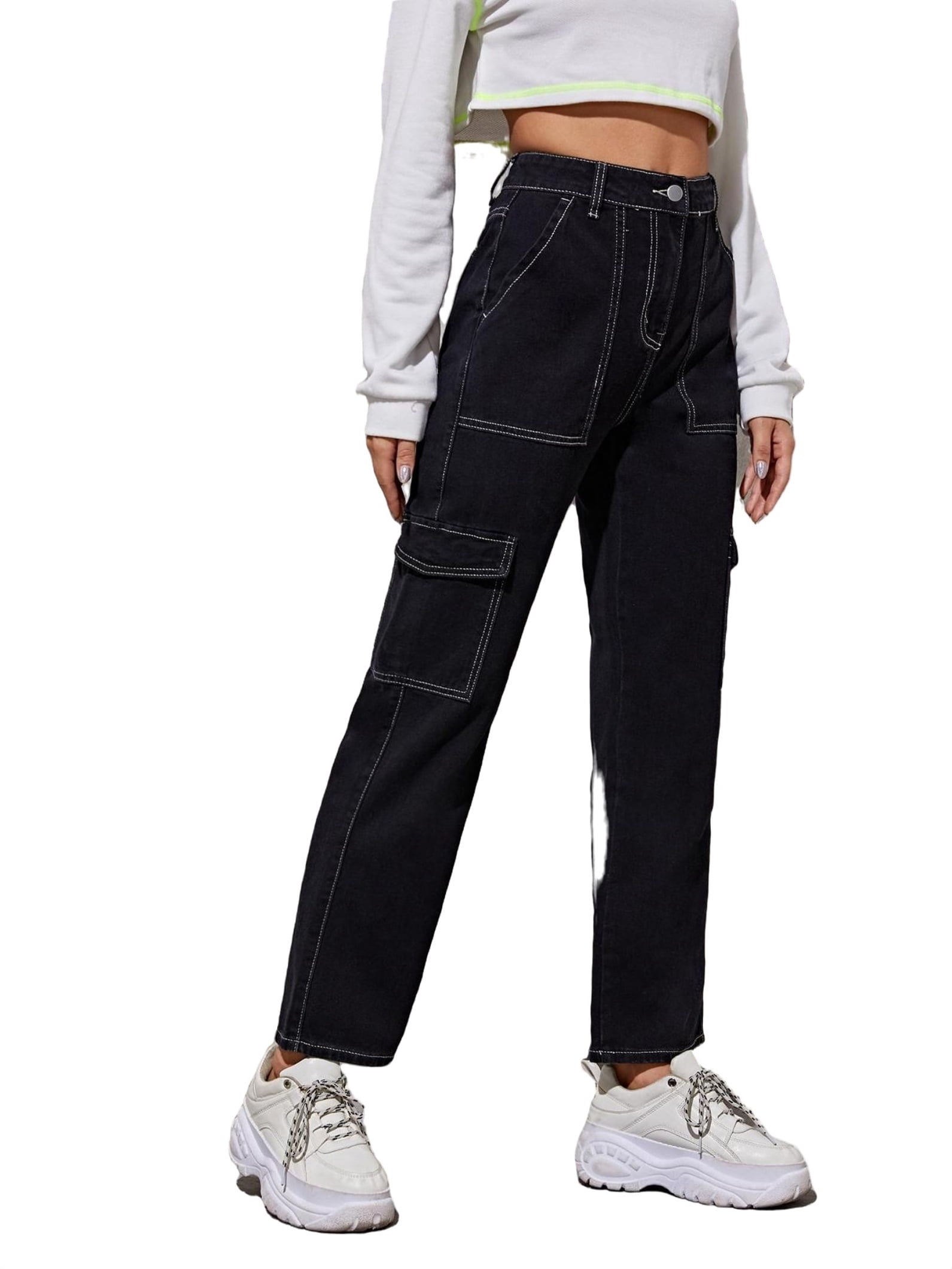 Women's Plain Straight Leg Black Long Jeans L (8/10) - Walmart.com