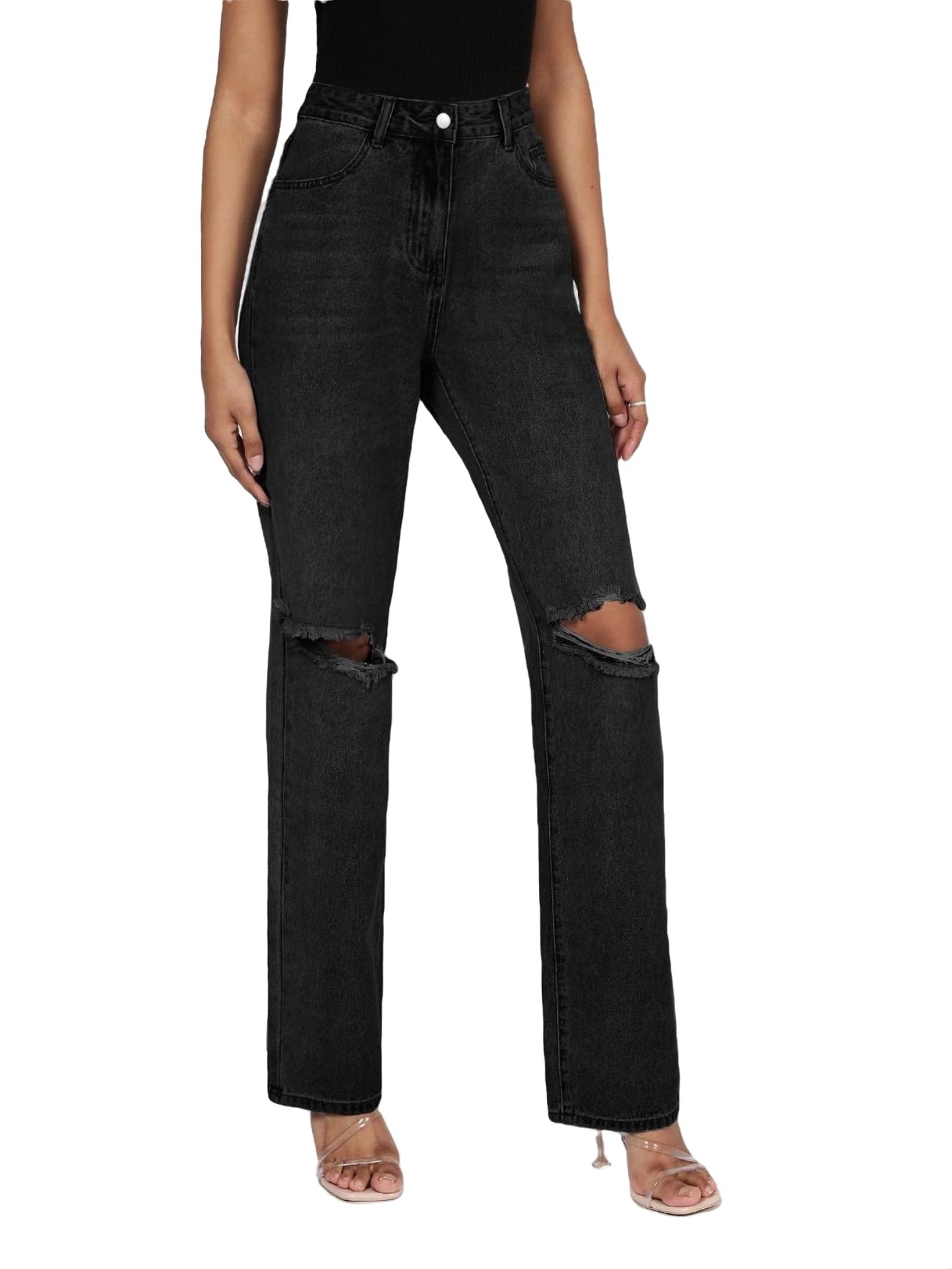 Women's Plain Straight Leg Black Long Jeans Tall M (6) - Walmart.com
