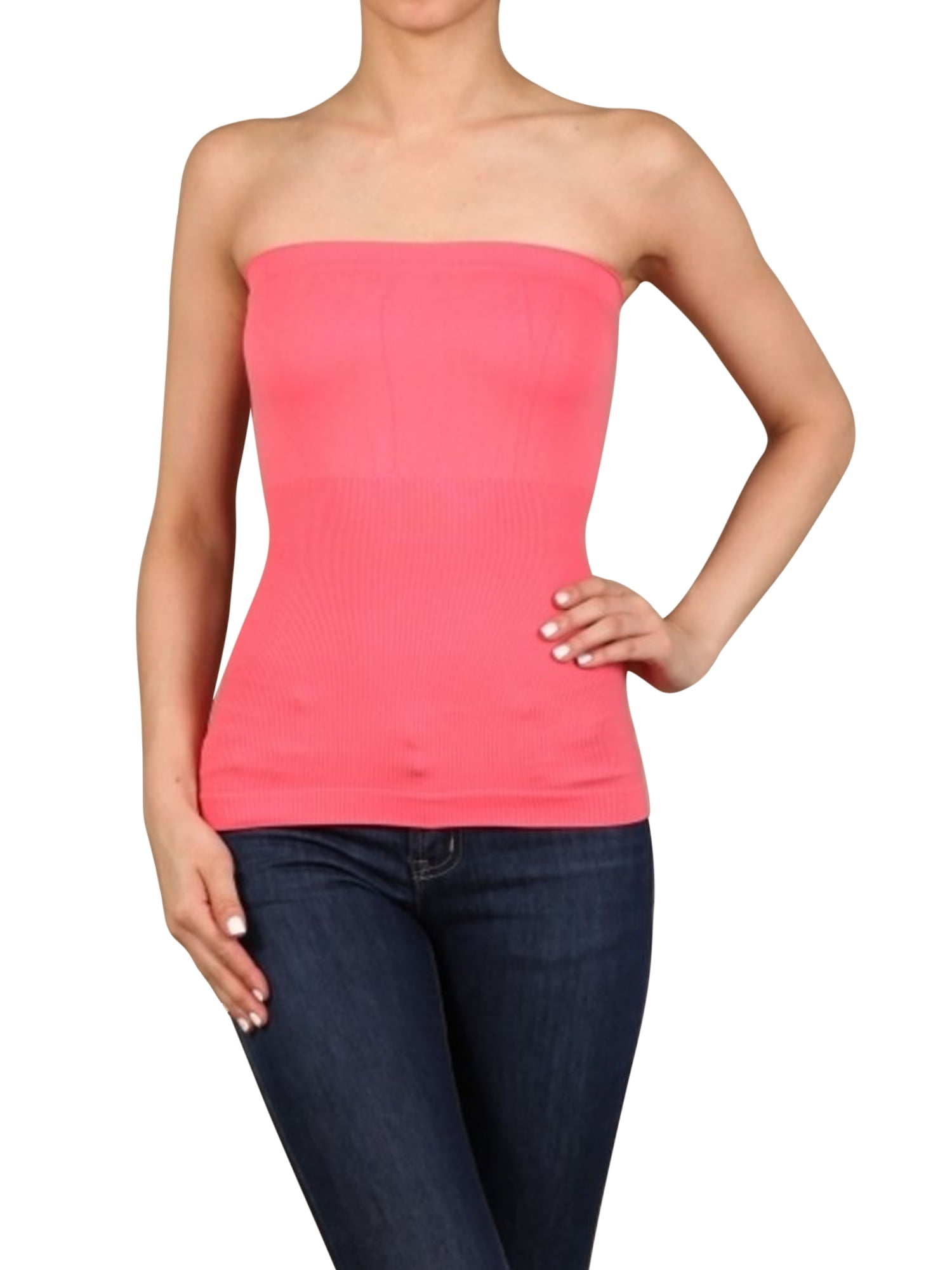 Women's Plain Stretch Seamless Strapless Layer Bandeau Tube Top ...