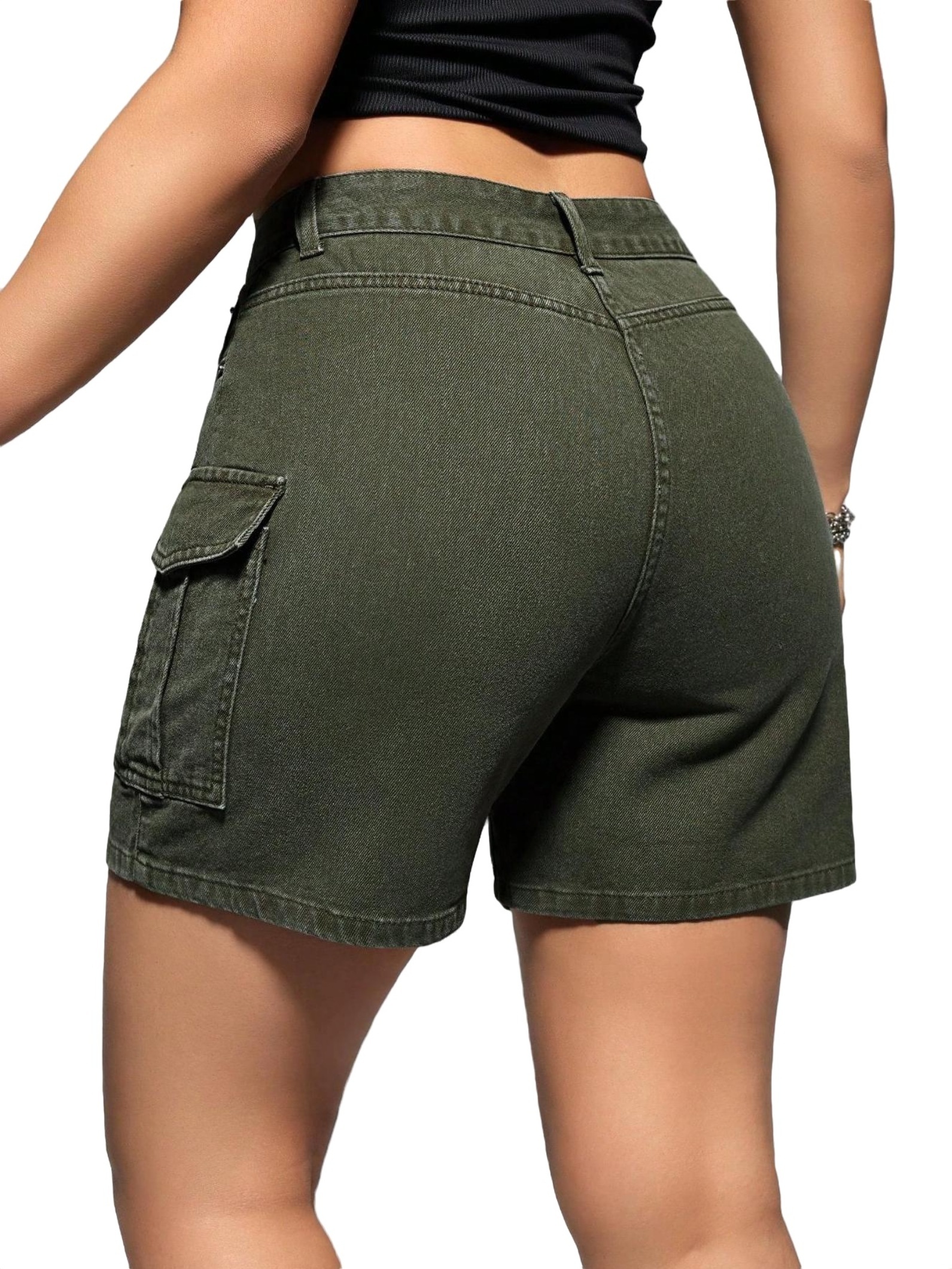 Women's Plain Wide Leg Army Green Denim Shorts 26 (2) - Walmart.com