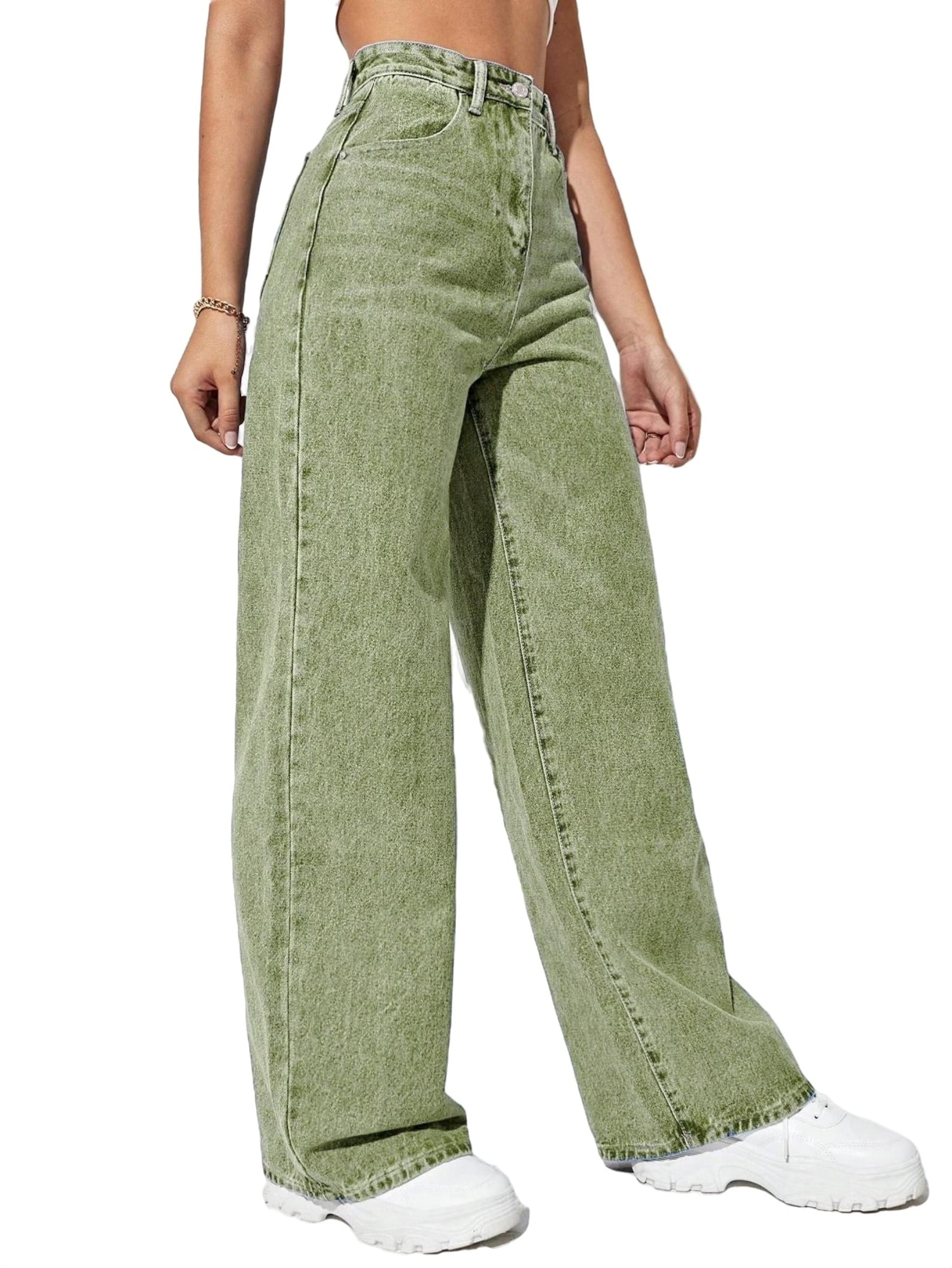 Women's Plain Wide Leg Army Green Long Jeans XXS (0) - Walmart.com
