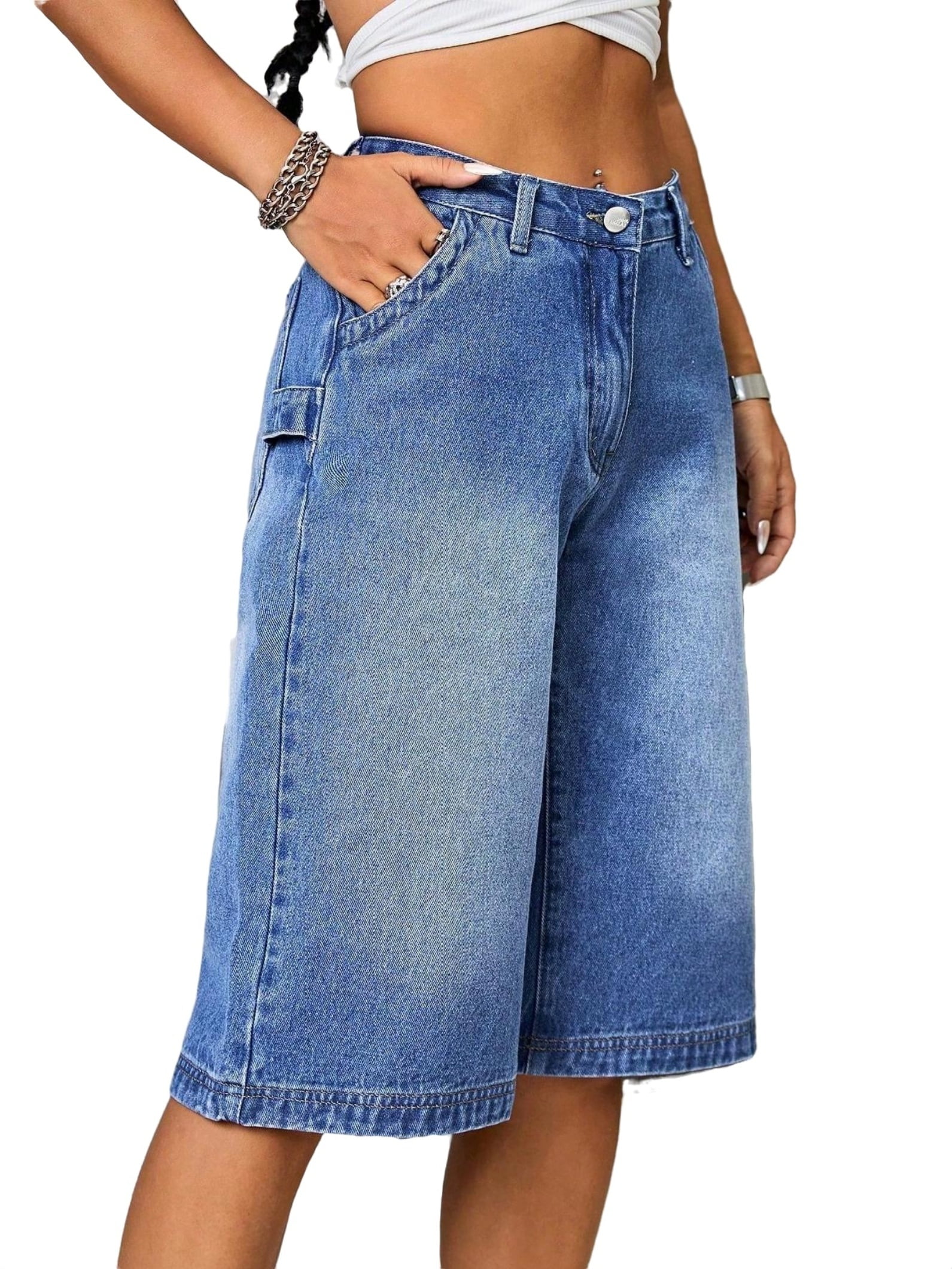 Women's Plain Wide Leg Light Wash Capris Jeans 27 (4) - Walmart.com