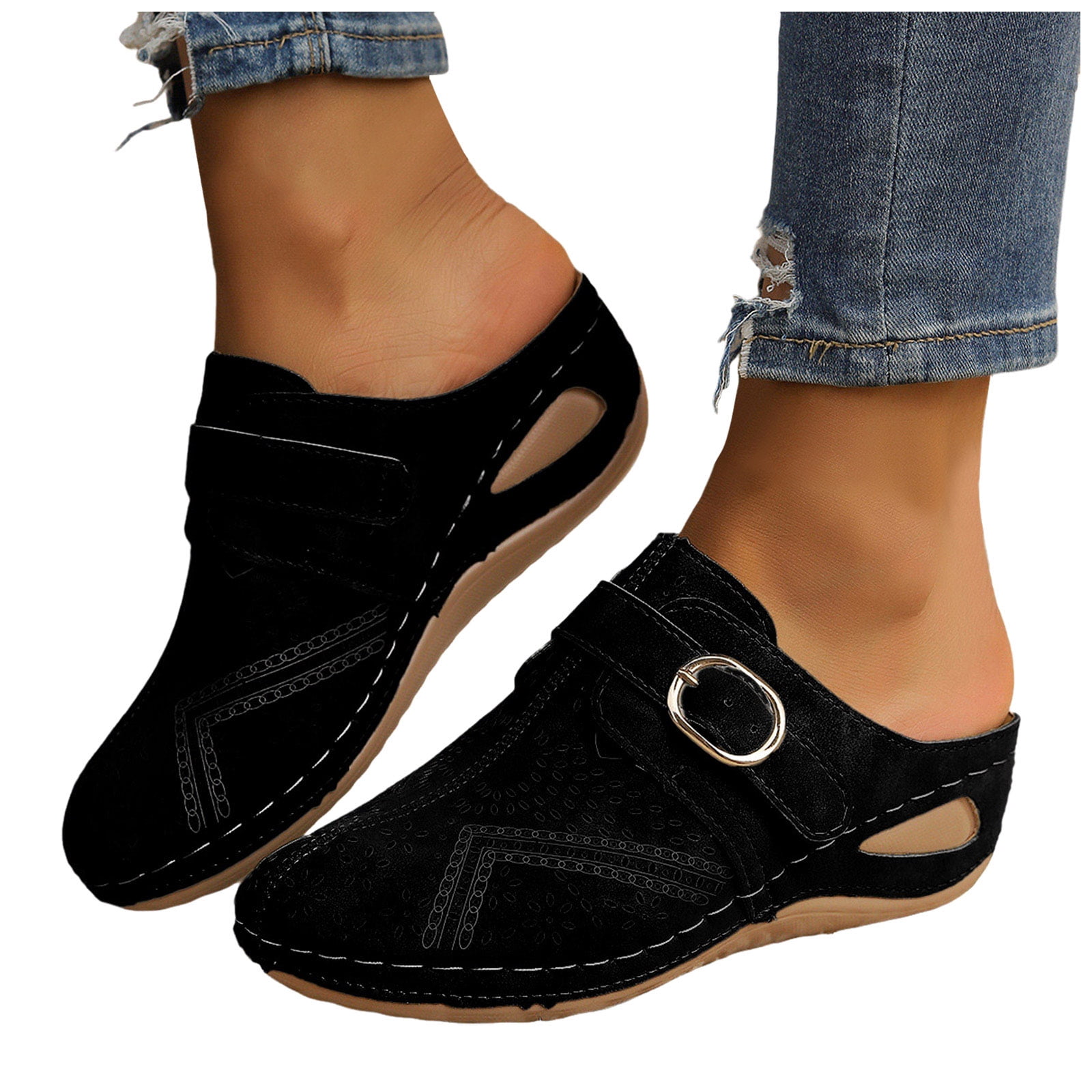 Women's Platform Clogs Slip On Backless Mules Wide Width Closed Toe ...