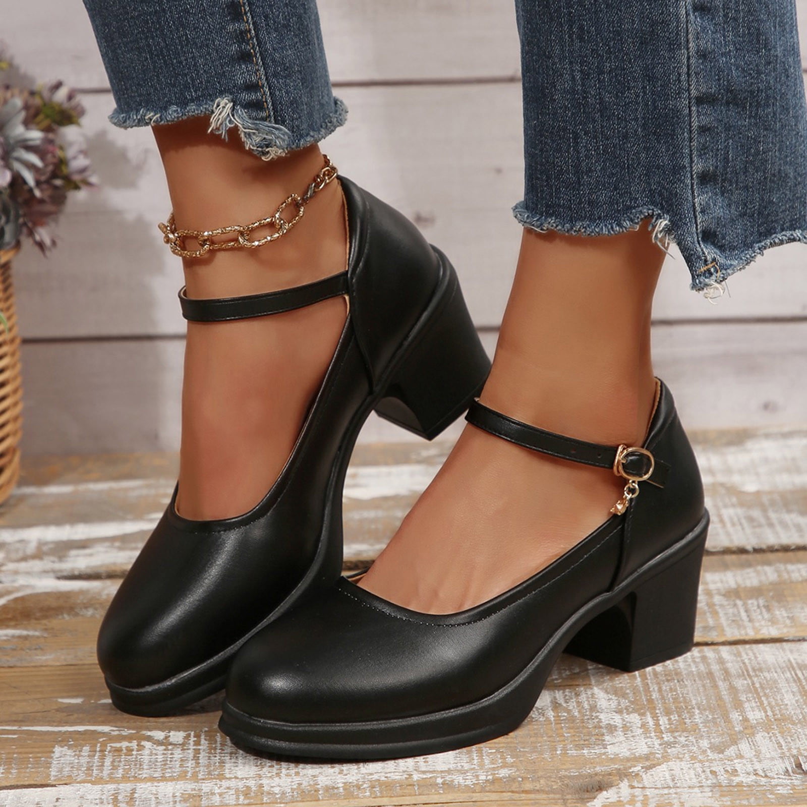 Women's Platform Heels Block Chunky Open Toe Ankle Strap Heel Fashion ...