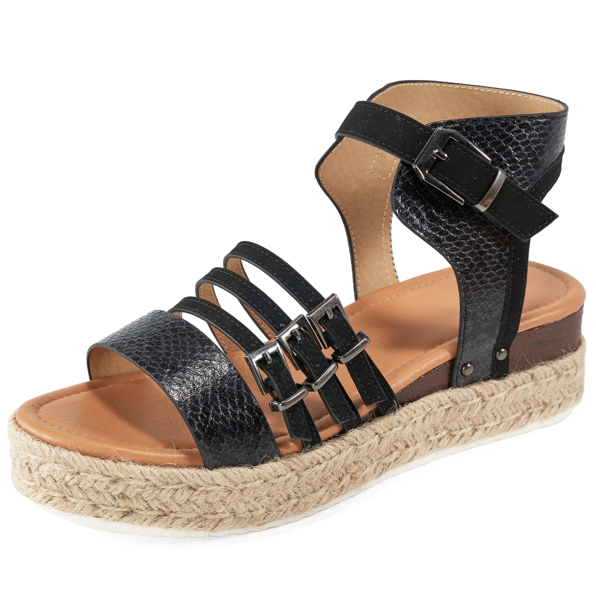 Women's Platform Sandals Wedge Sandal with Casual Open Toe Buckle Ankle ...