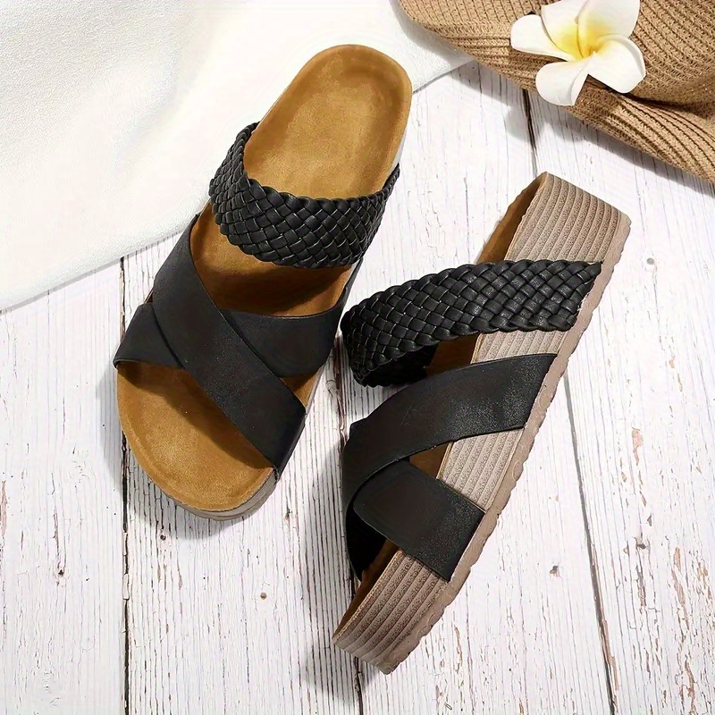 Women‘s Platform Slide Sandals Cross Strap Braided Band Open Toe Shoes ...