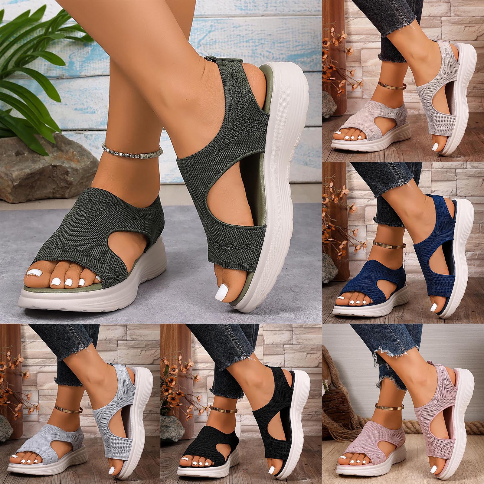 Women's Platform Walking Sandals with Memory Foam Open Toe Lightweight ...