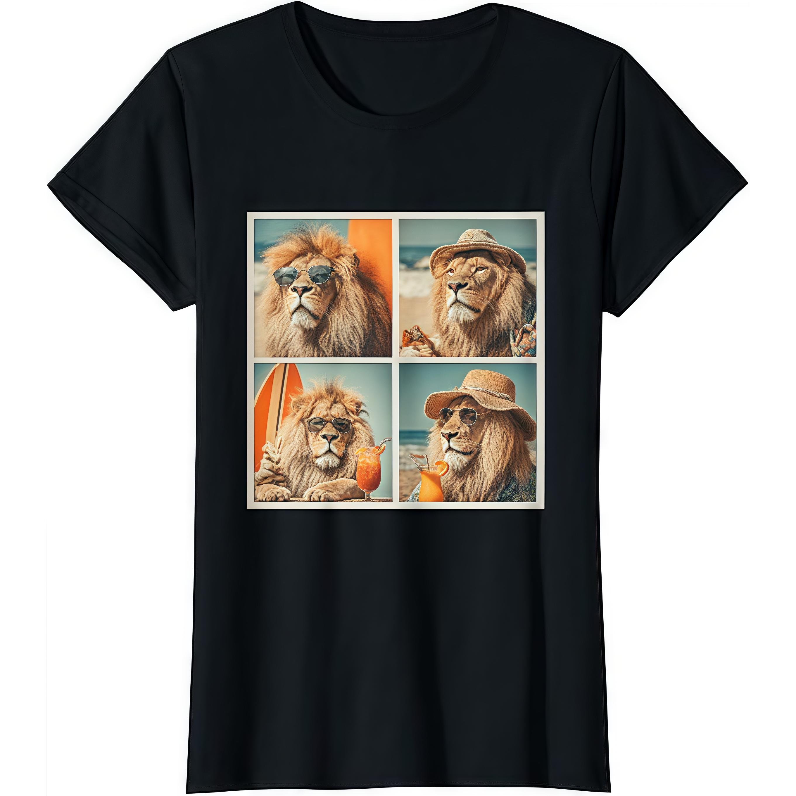 Women's Playful "Four Panels Of Lions Enjoying Beach Vacation ...