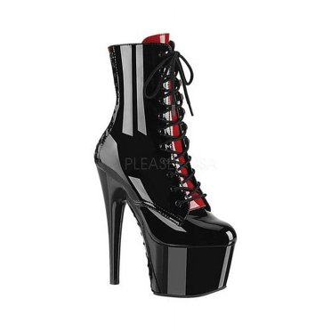 Demonia STOMP-60 Women's 4 3/4" Wedge Platform Lace Up Front Ankle Boots With Skull Buckles ...