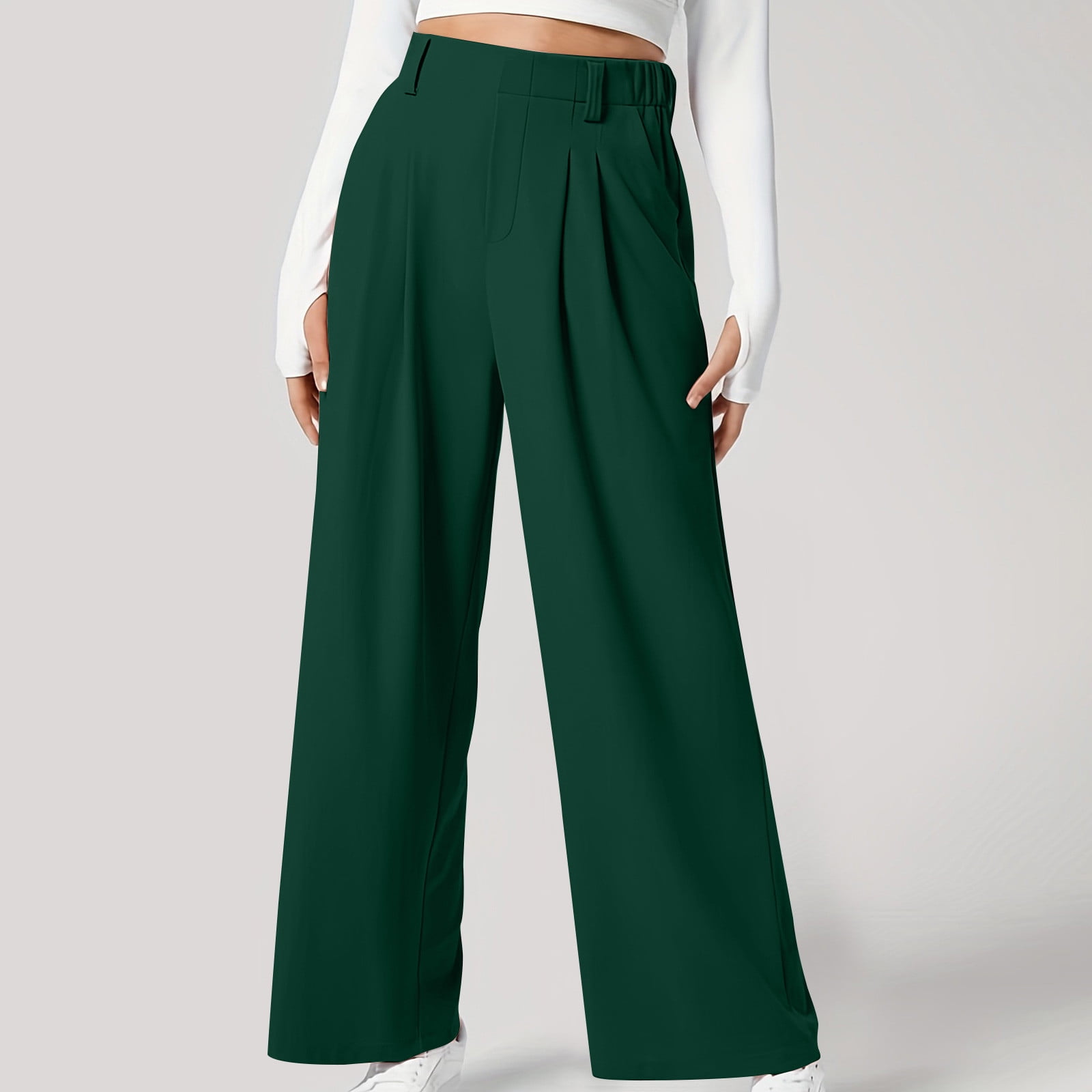 Women's Pleated Dress Pants High Waisted Wide Leg Dressy Trousers with ...