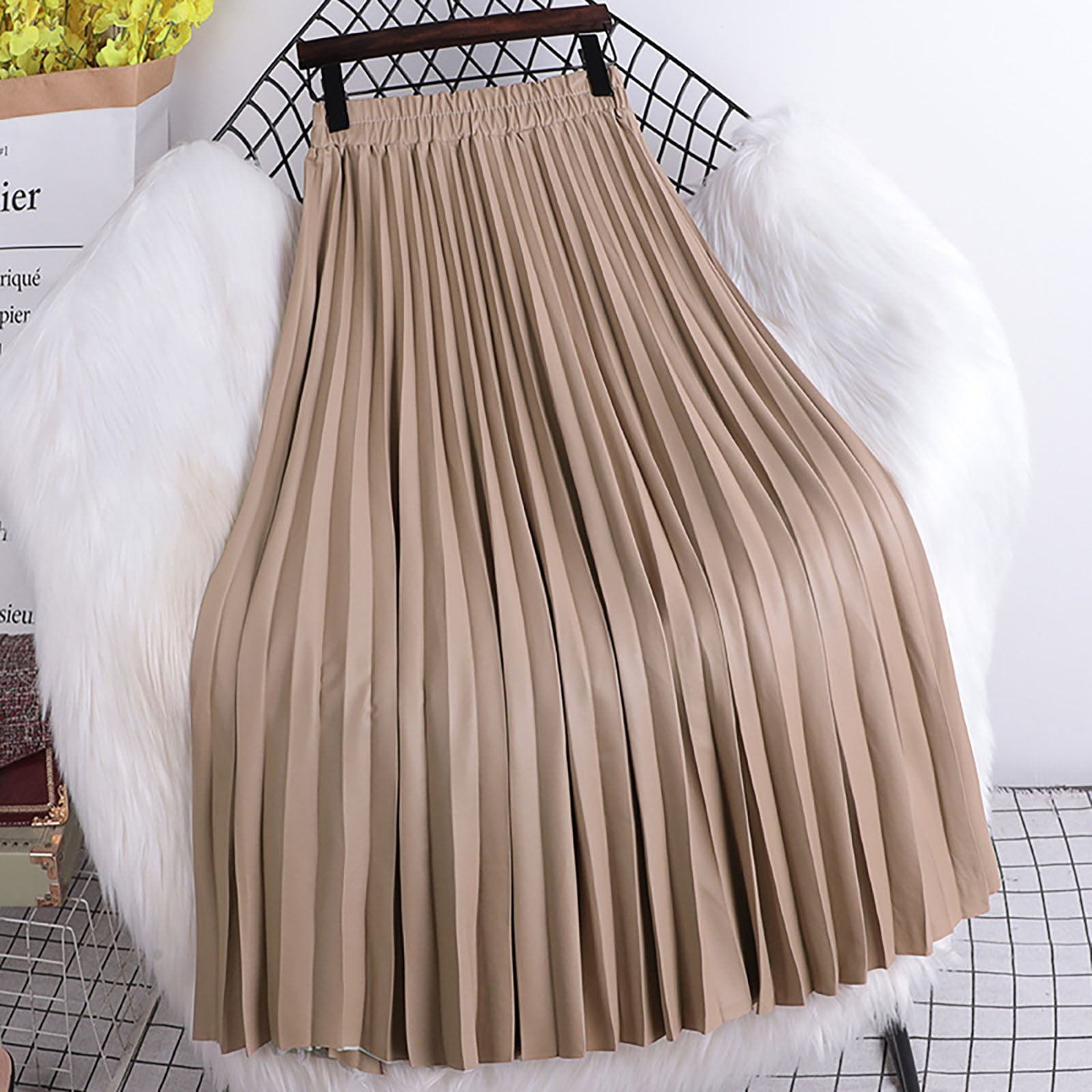 Women's Pleated Extended Autumn/winter Elastic High Waist A Line ...