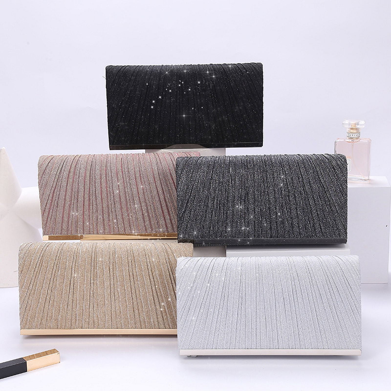 Women's Pleated Sequin Evening Clutch Bag Wedding Purse Bride Handbag ...