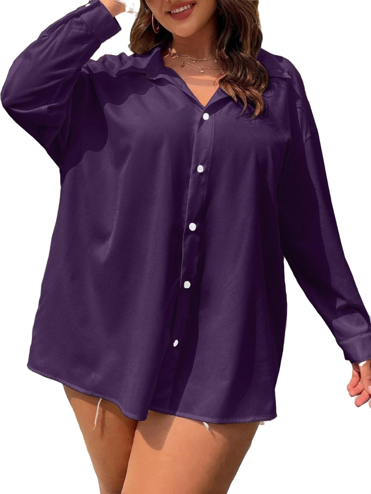 Women's Plus Button Down Long Sleeve Shirts Work Dress Shirts Casual ...