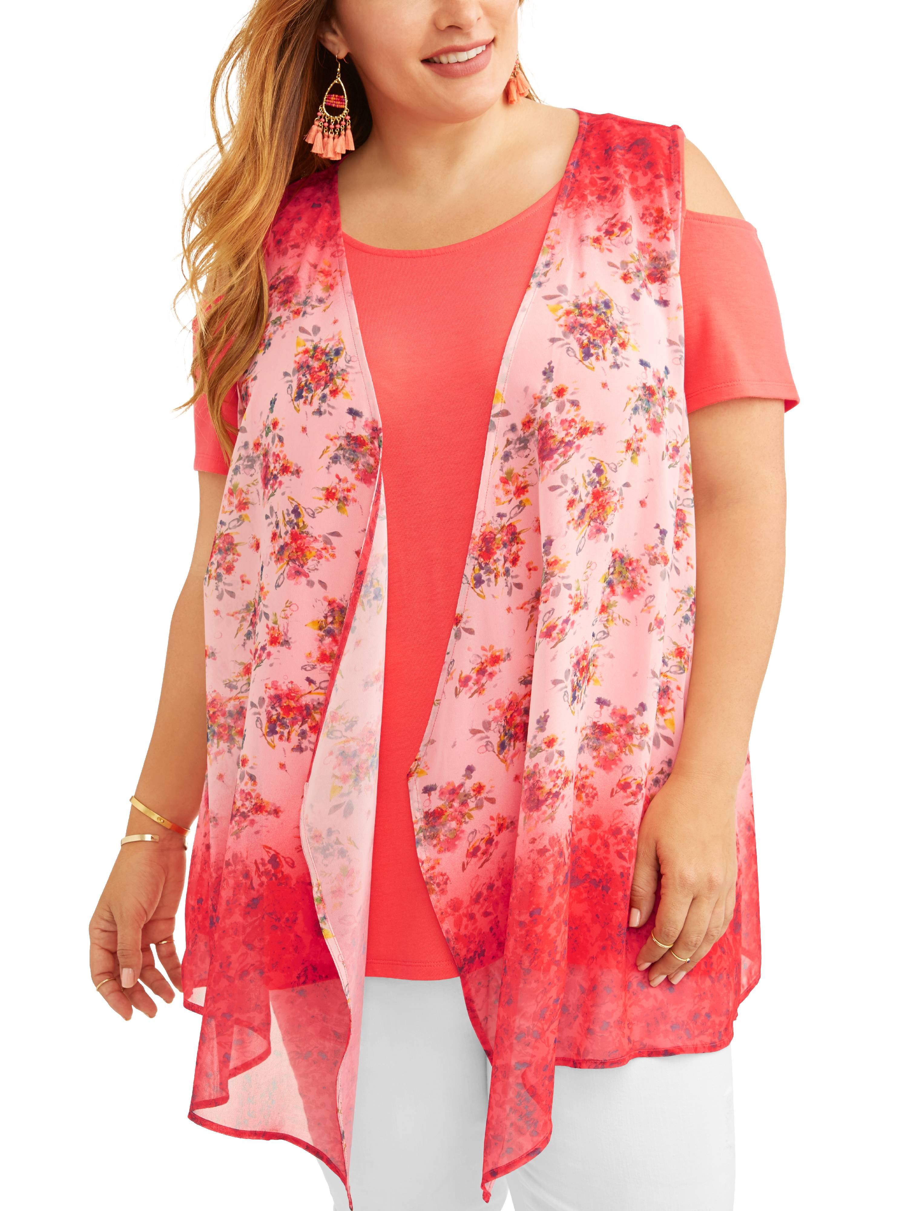 Women's Plus Cold Shoulder 2fer Vest - Walmart.com