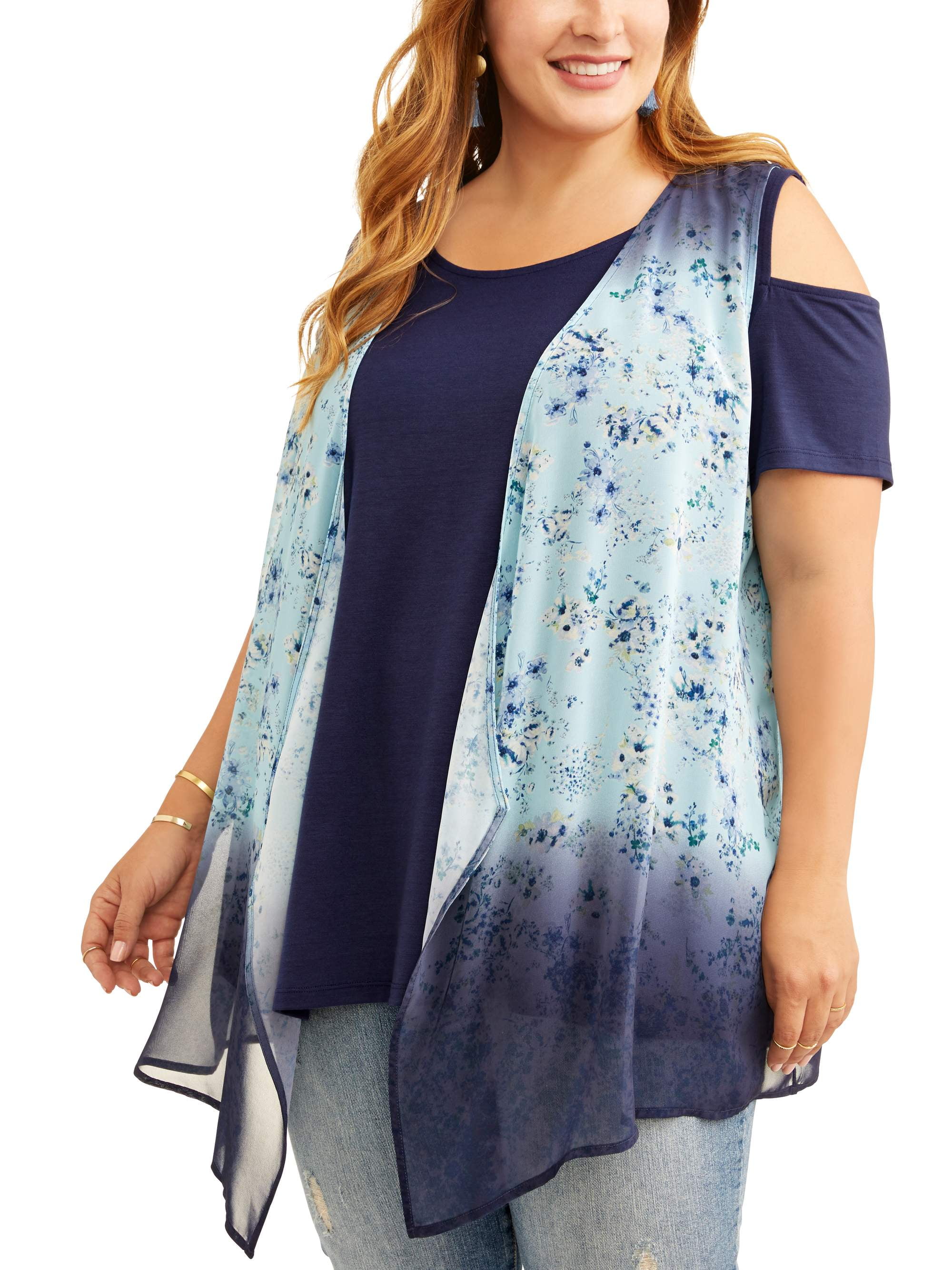 Women's Plus Cold Shoulder 2fer Vest - Walmart.com