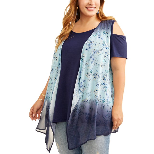 Women's Plus Cold Shoulder 2fer Vest - Walmart.com