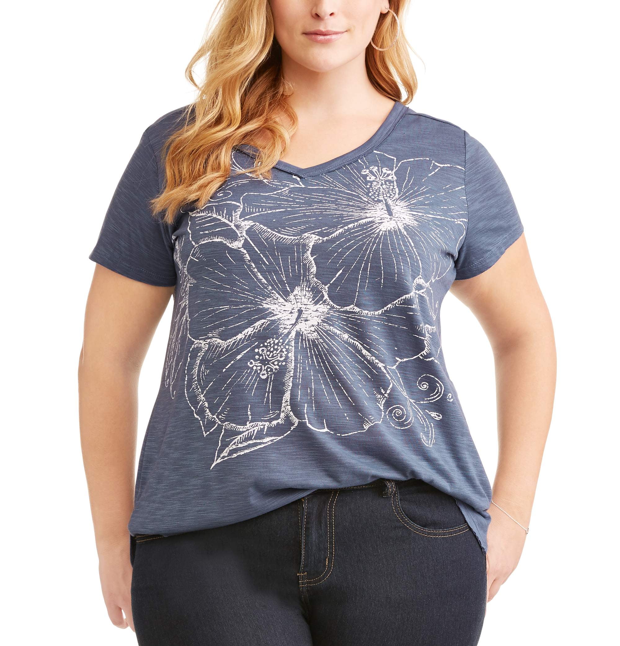 Women's Plus Graphic Tee with Raw Edge - Walmart.com