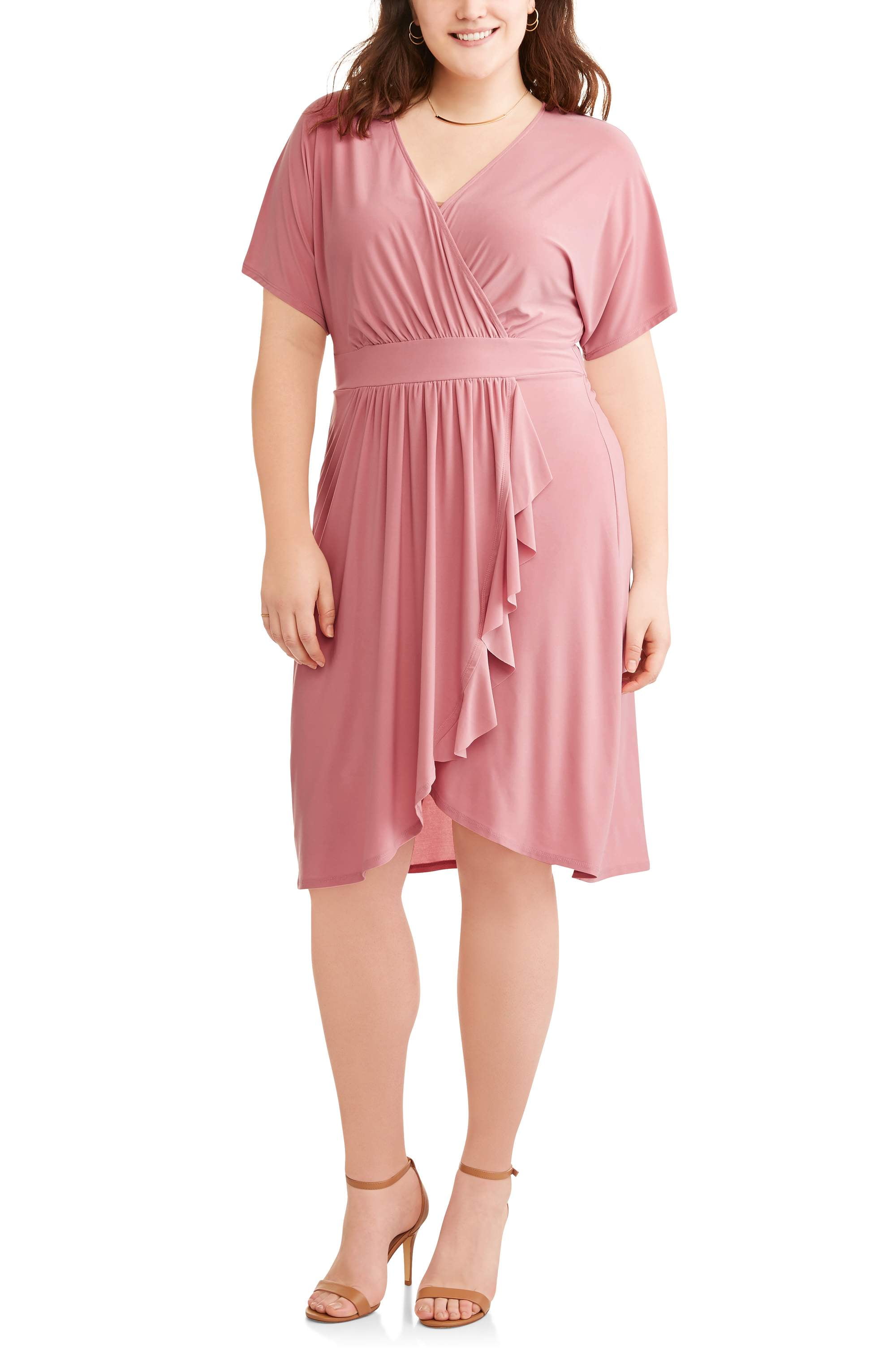 Womens Plus Kimono Sleeve Wrap Dress